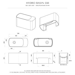 Hydro Wall Hung Stone Basin 550mm | Aquaroc