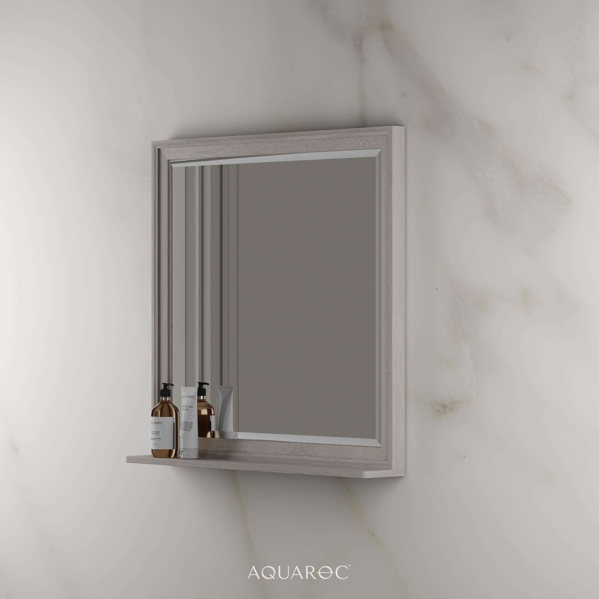 Belvedere Mirror & Integrated Shelf 800mm Sabbia Grigio Oak | Aquaroc