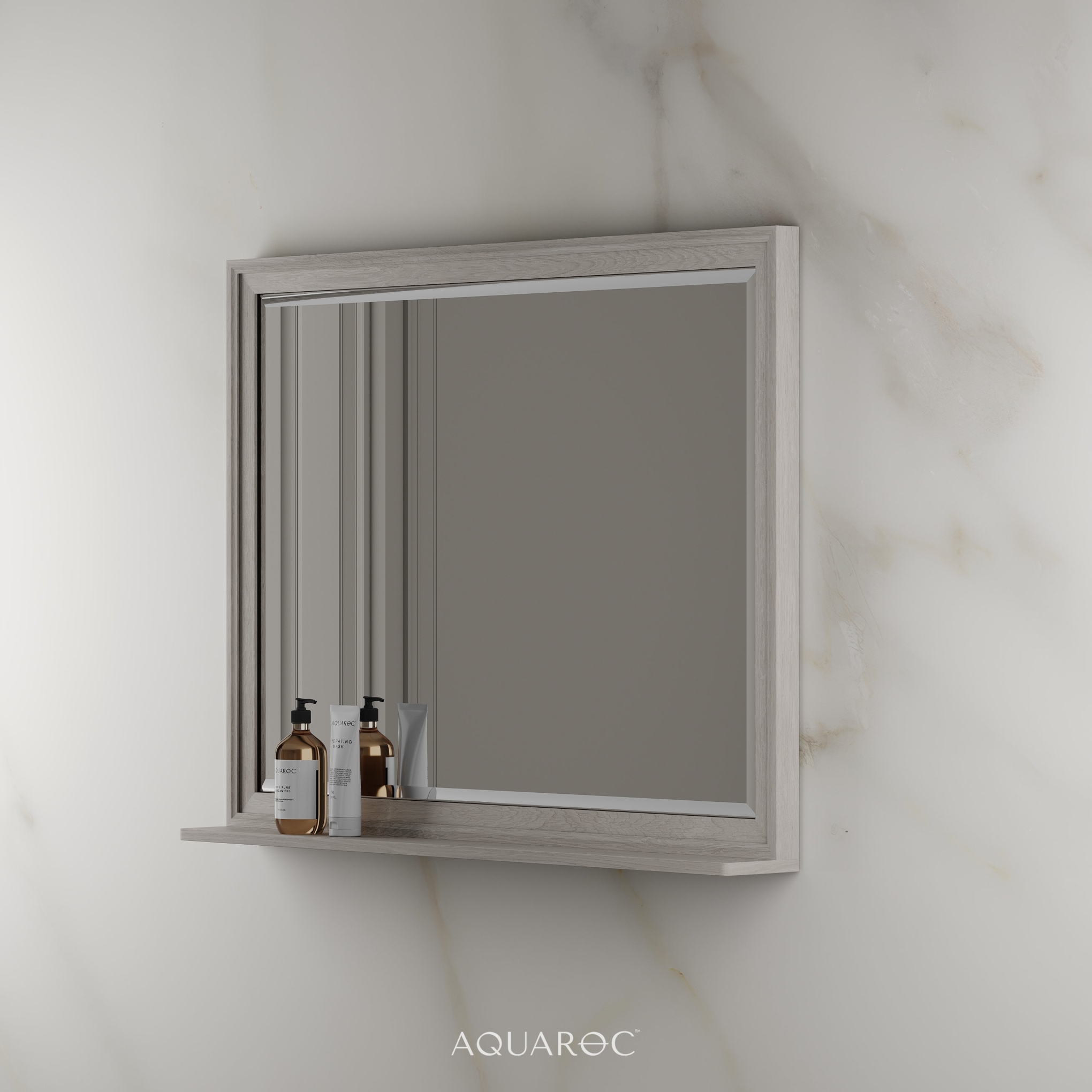 Belvedere Mirror & Integrated Shelf 1000mm Sabbia Grigio Oak | Aquaroc