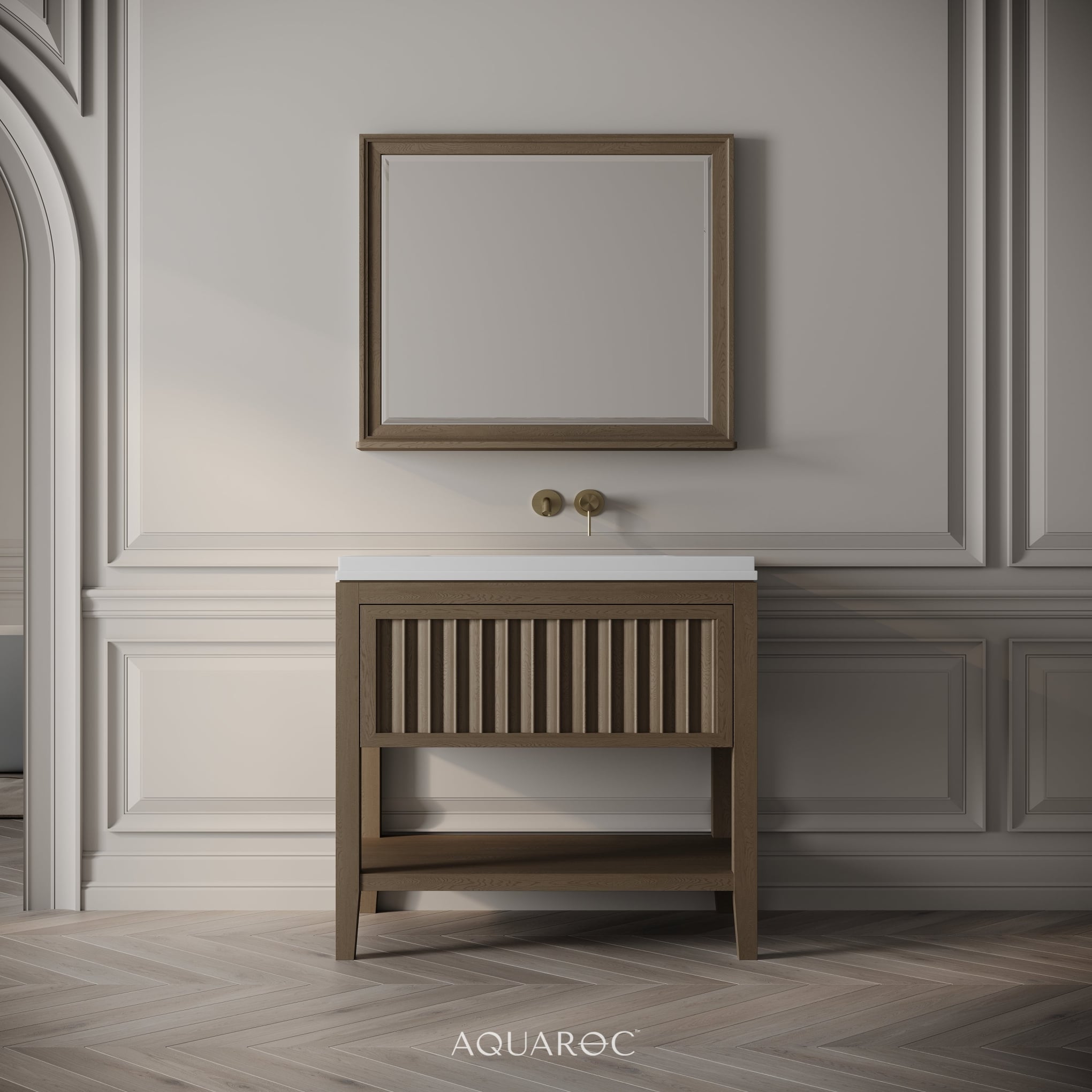 Belvedere Vanity Unit & Stone Basin 800mm Smoked Oak | Aquaroc
