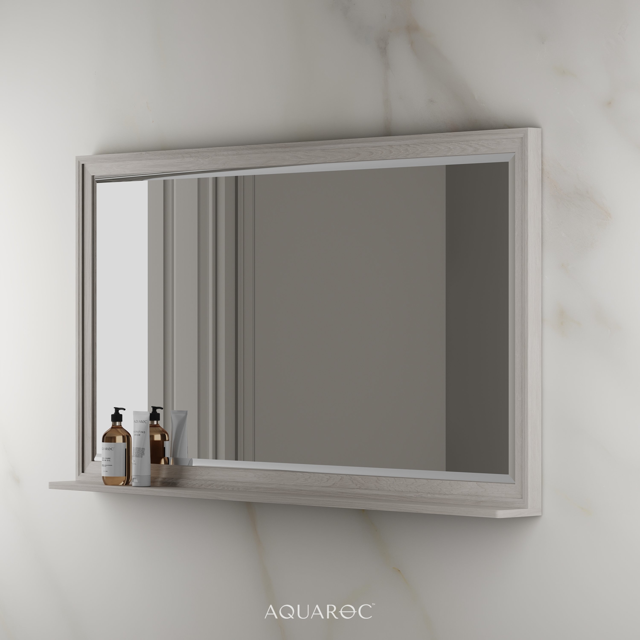 Belvedere Mirror & Integrated Shelf 1400mm Sabbia Grigio Oak | Aquaroc