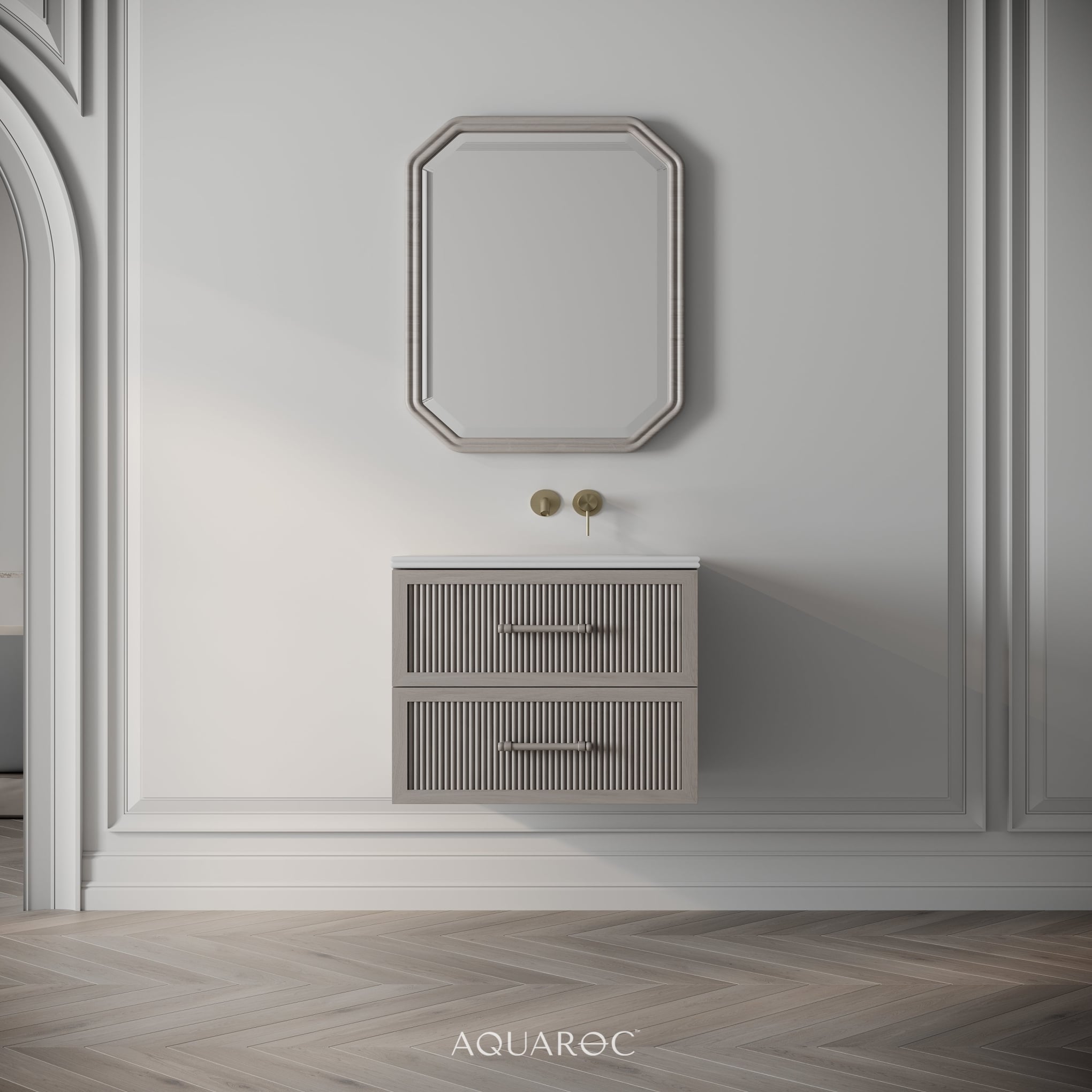 Park Lane Vanity Unit & Stone Basin 600mm Sabbia Grigio Oak | Aquaroc
