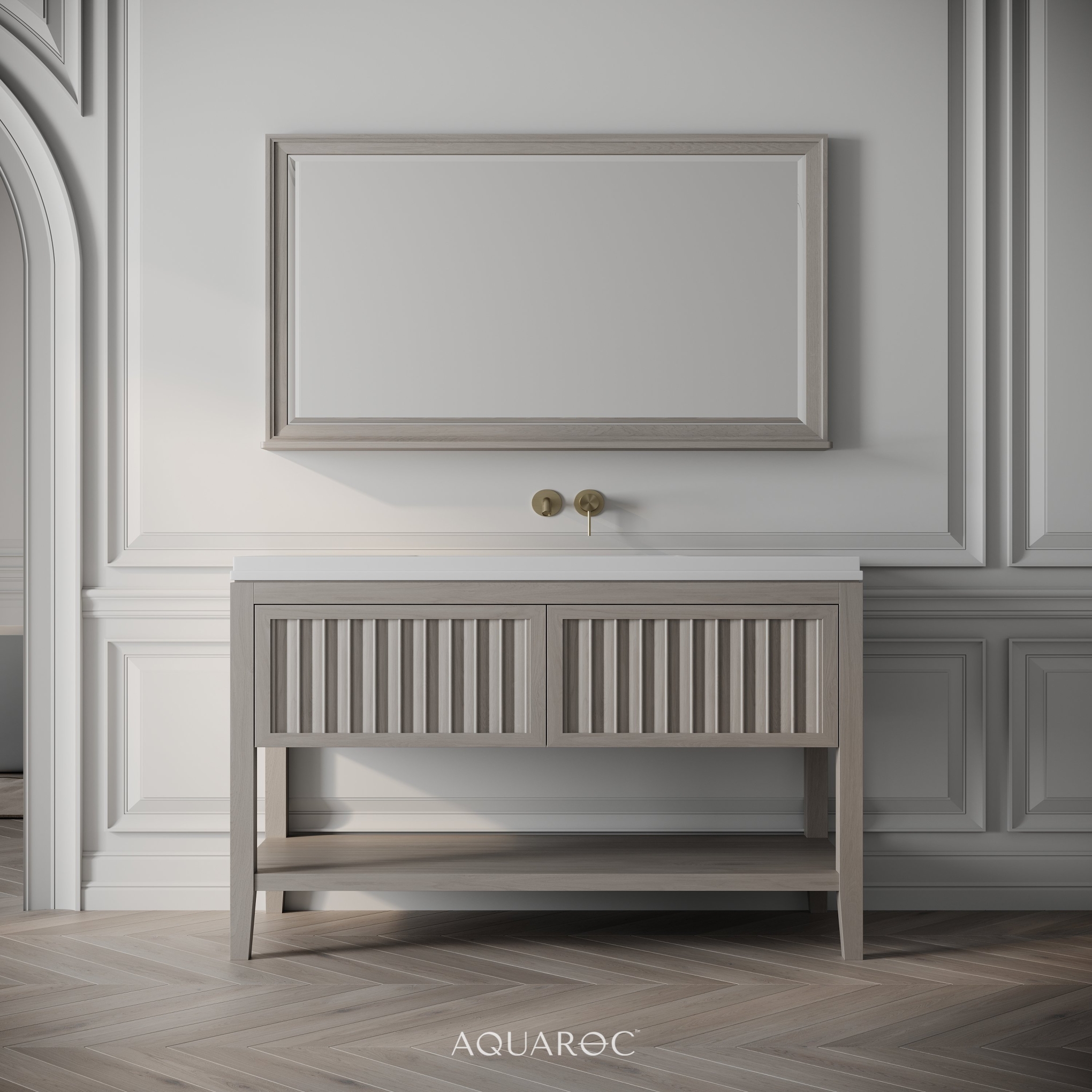Belvedere Vanity Unit & Stone Basin 1200mm Sabbia Grigio Oak | Aquaroc