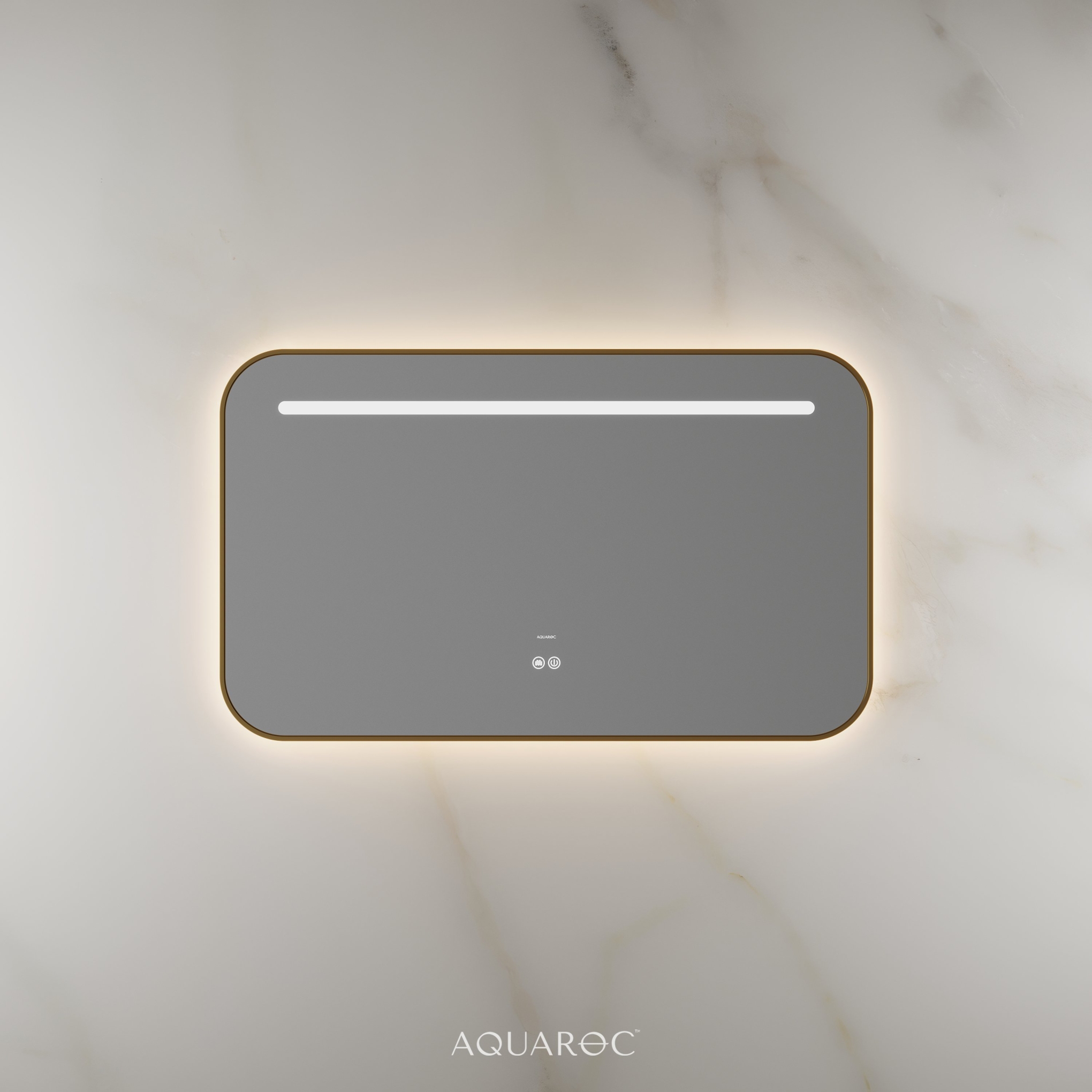 Lumiere Backlit & Demister Curved Mirror 1000mm Brushed Gold | Aquaroc