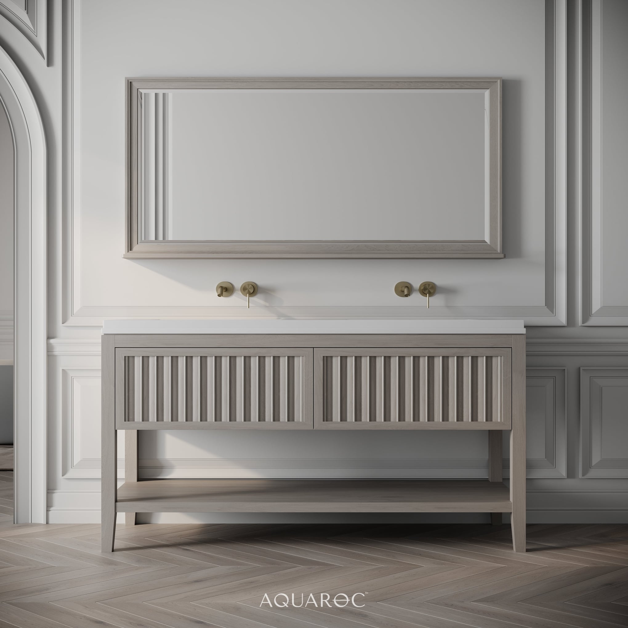 Belvedere Double Vanity Unit & Stone Basin 1400mm Sabbia Grigio Oak ...