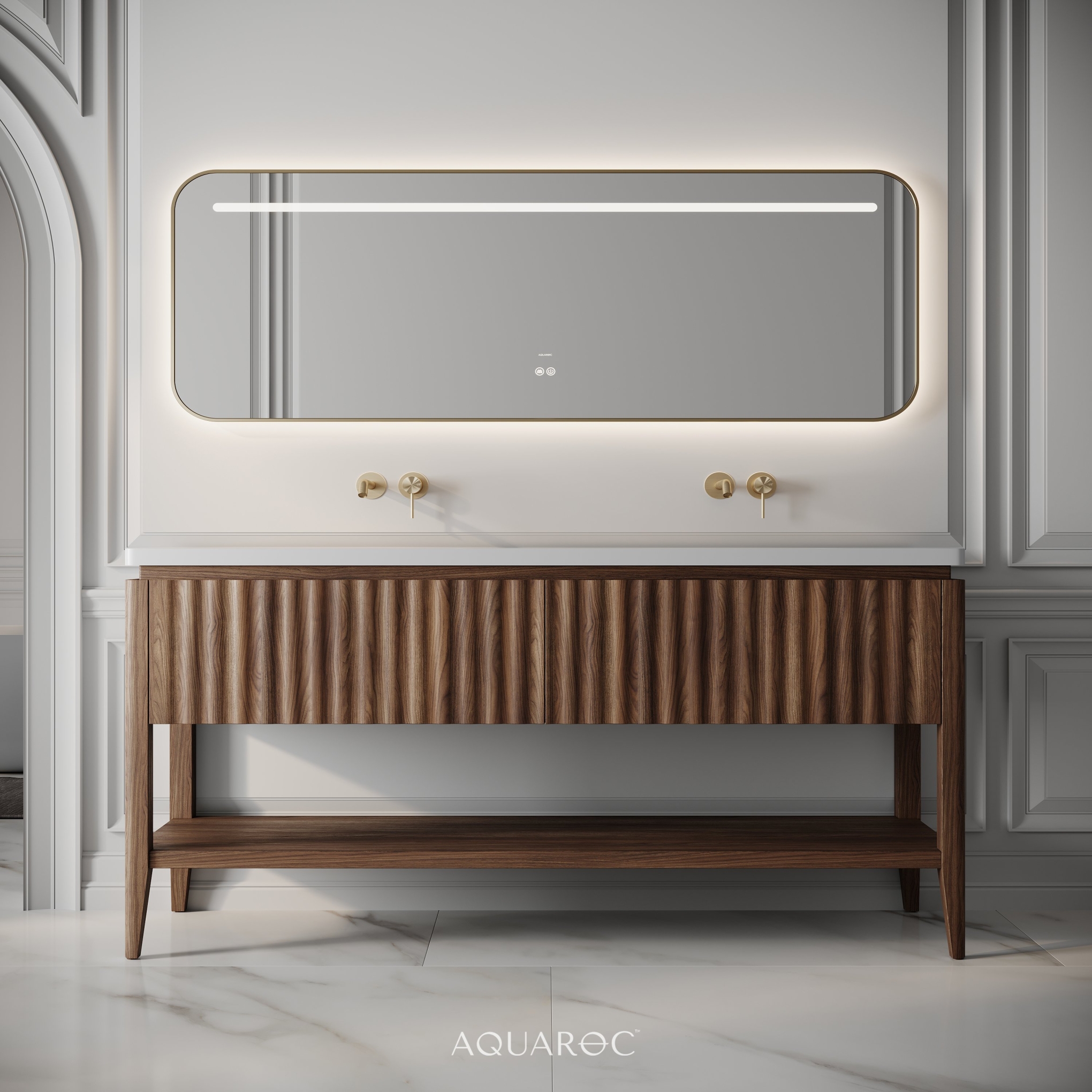 Kensington Double Vanity Unit & Stone Basin 1600mm Walnut | Aquaroc