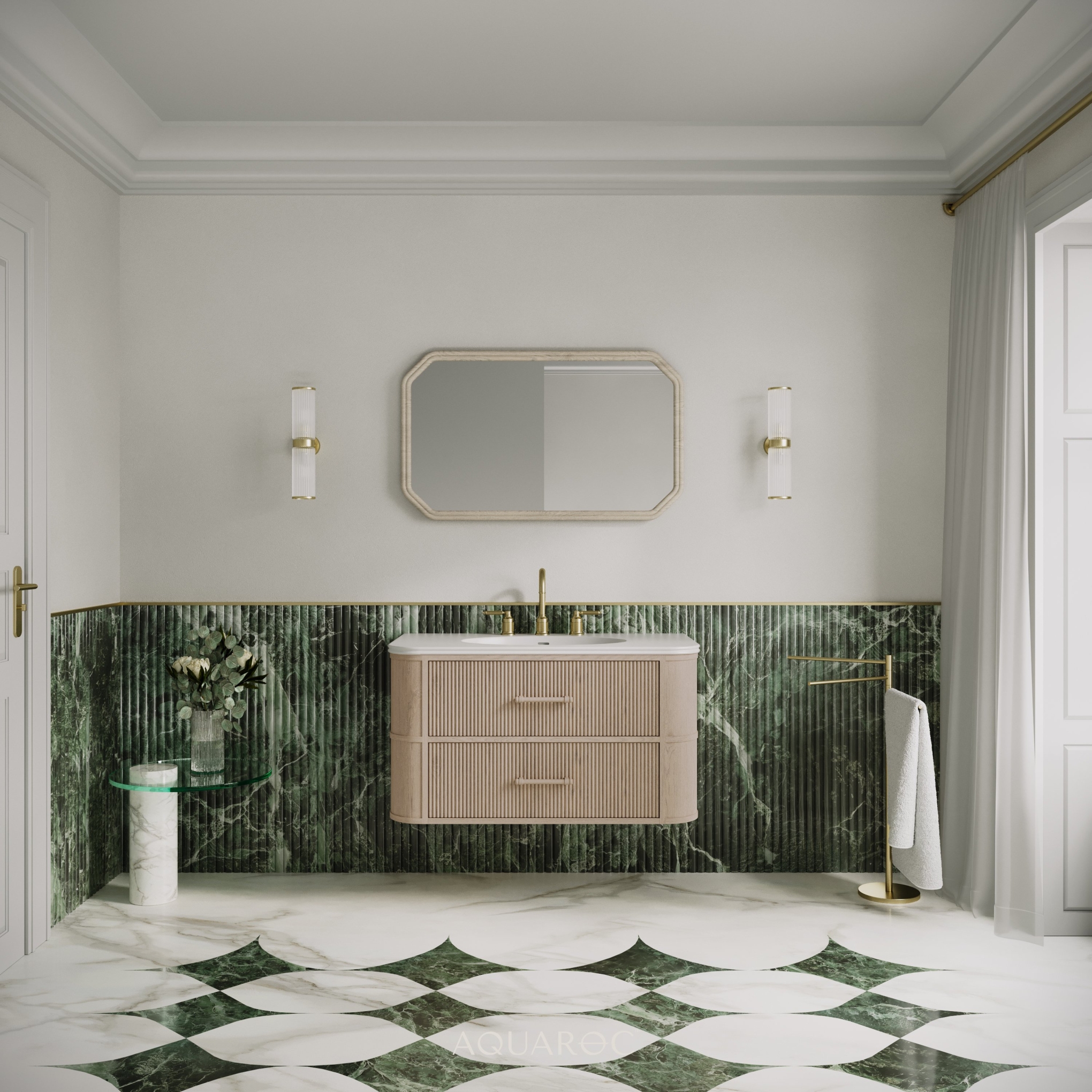 Savoy Wall Hung Vanity Unit & Stone Basin 1000mm Natural Oak | Aquaroc
