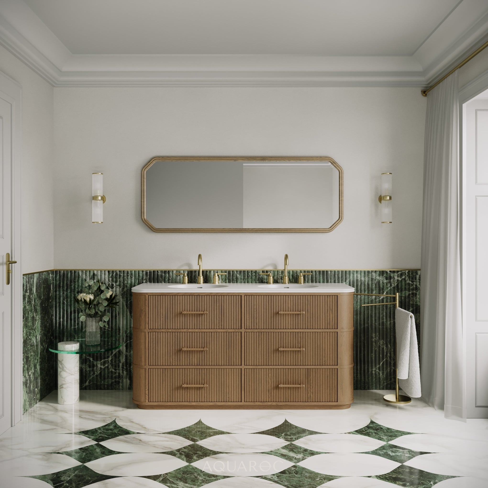 Savoy Double Vanity Unit & Stone Basin 1600mm Smoked Oak | Aquaroc