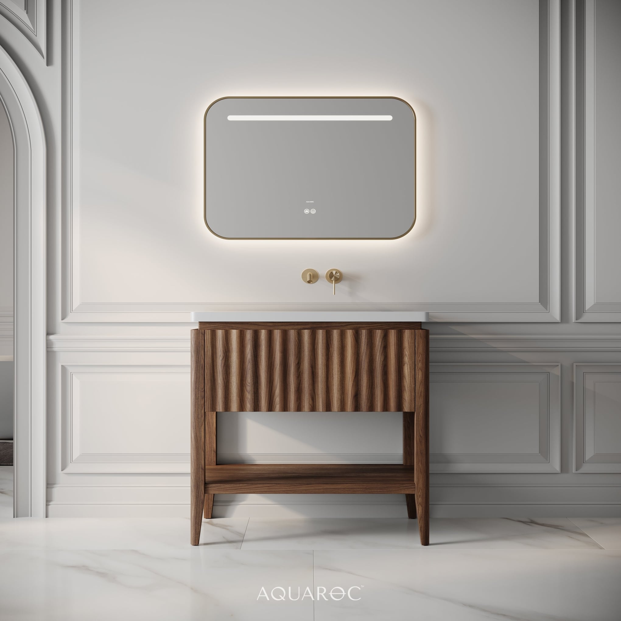 Kensington Vanity Unit & Stone Basin 800mm Walnut | Aquaroc