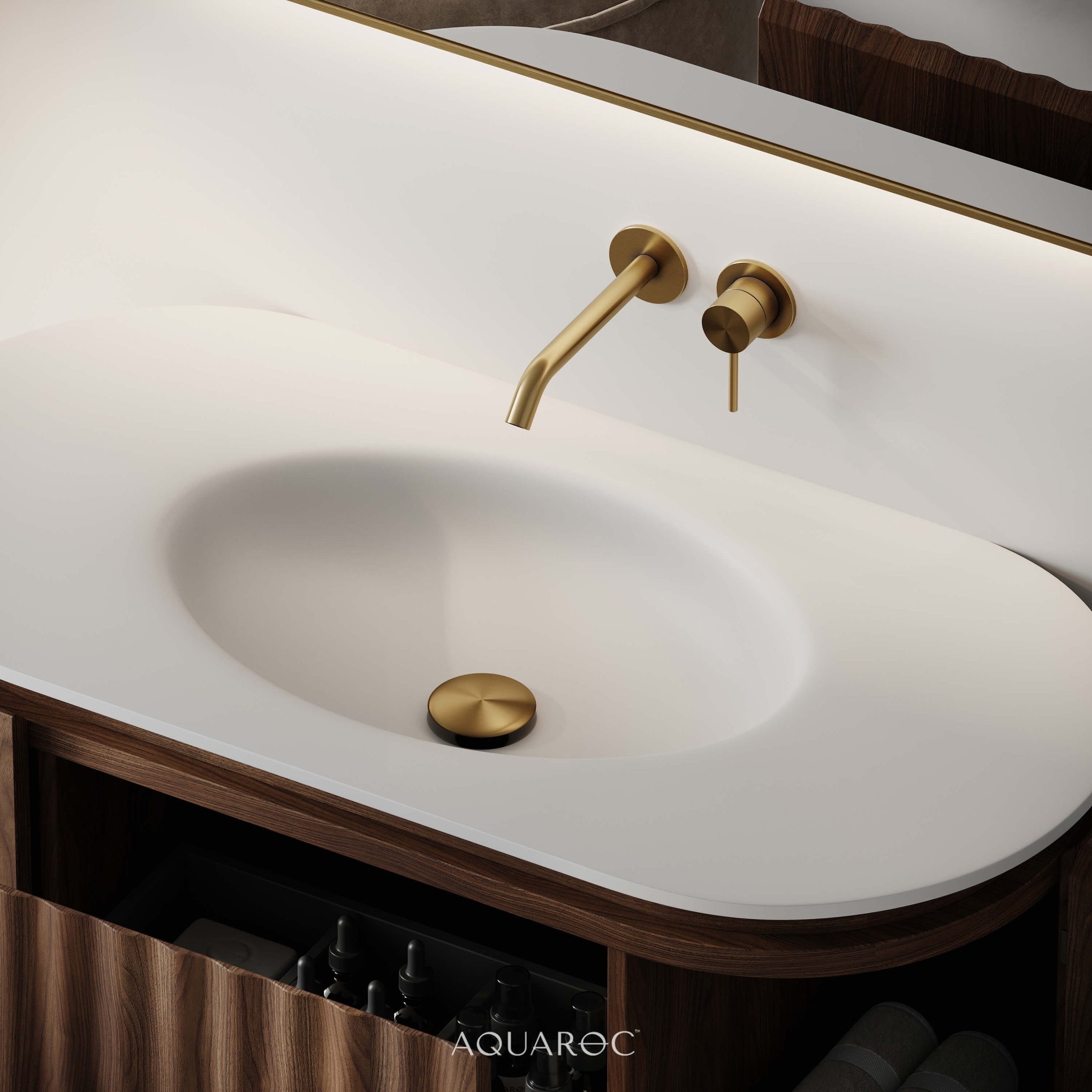 Niche Brushed Gold Unslotted Click Clack Basin Waste | Aquaroc