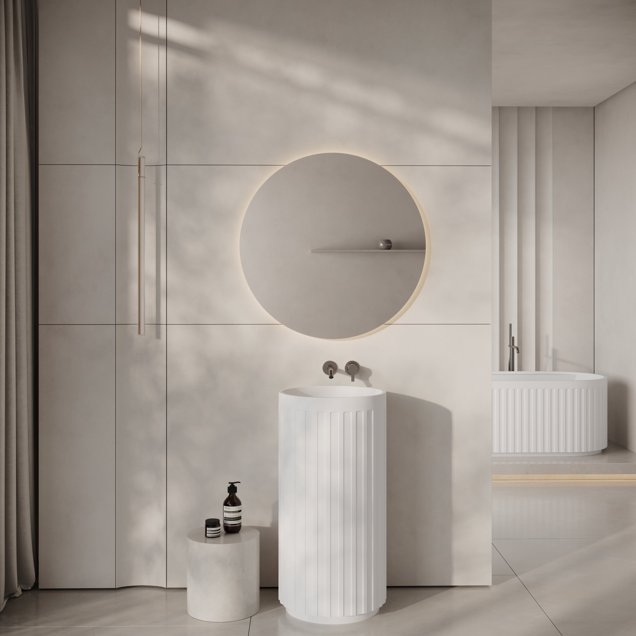 Athena Freestanding Fluted Stone Basin 450mm | Aquaroc