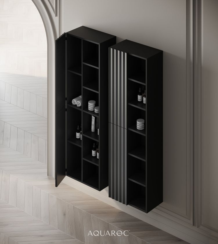Wall Hung Fluted Bathroom Storage Unit 500mm Matte Black From Aquaroc