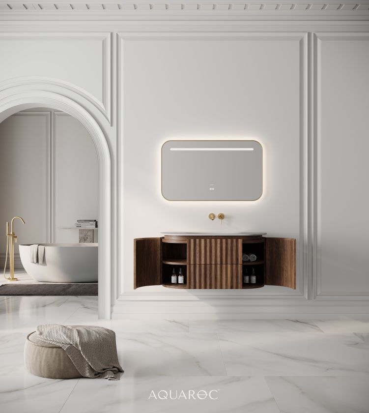 Belgravia II Vanity Unit & Stone Basin 1000mm Walnut | Aquaroc
