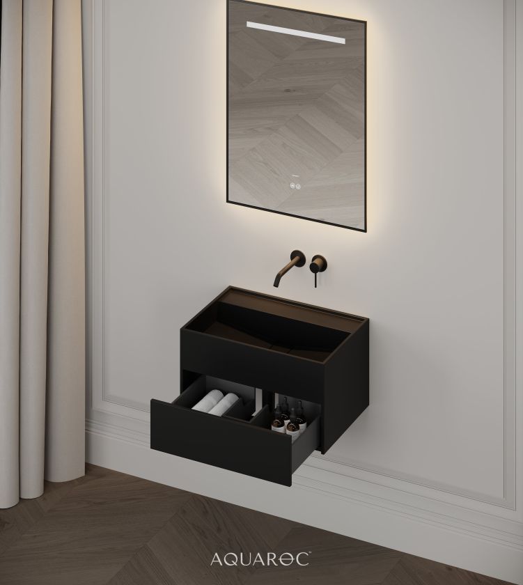Nero Matte Black Stone Vanity Unit 600mm | Aquaroc