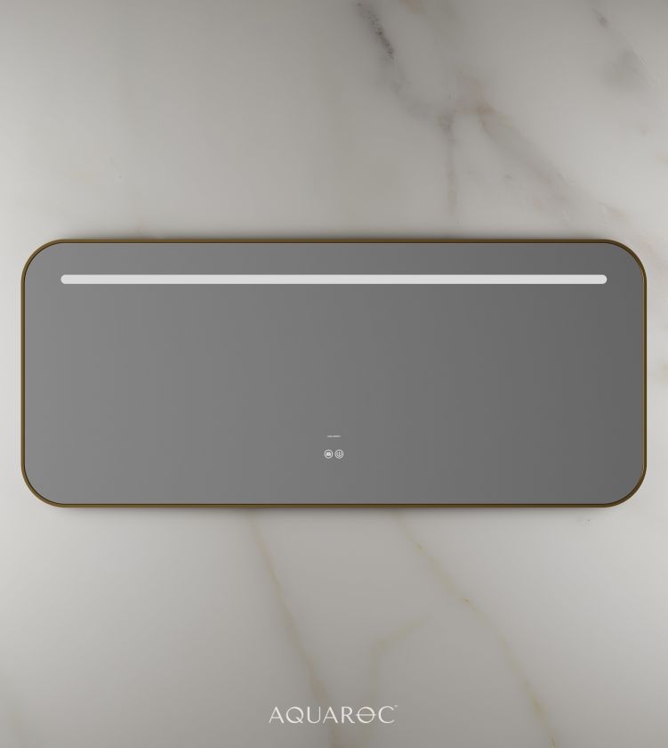 Lumiere Backlit & Demister Curved Mirror 1400mm Brushed Gold | Aquaroc