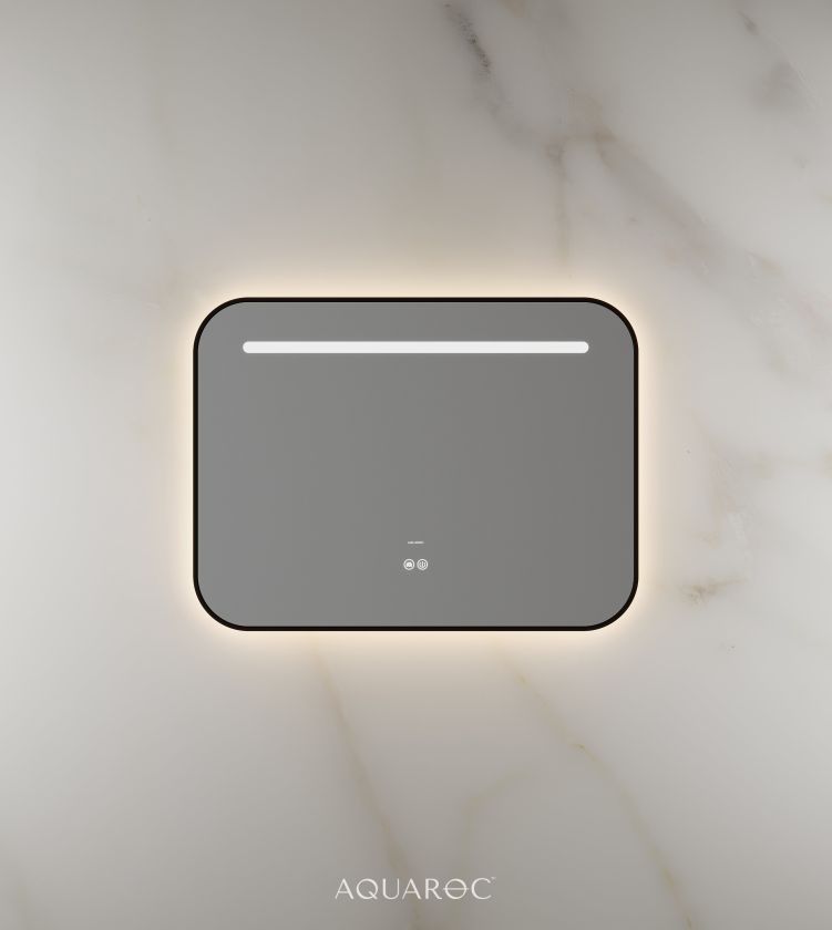 Lumiere Backlit & Demister Curved Mirror 800mm Matte Black | Aquaroc