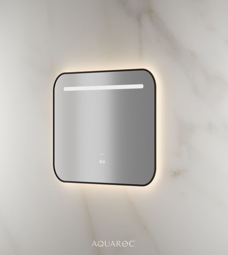 Lumiere Backlit & Demister Curved Mirror 800mm Matte Black | Aquaroc