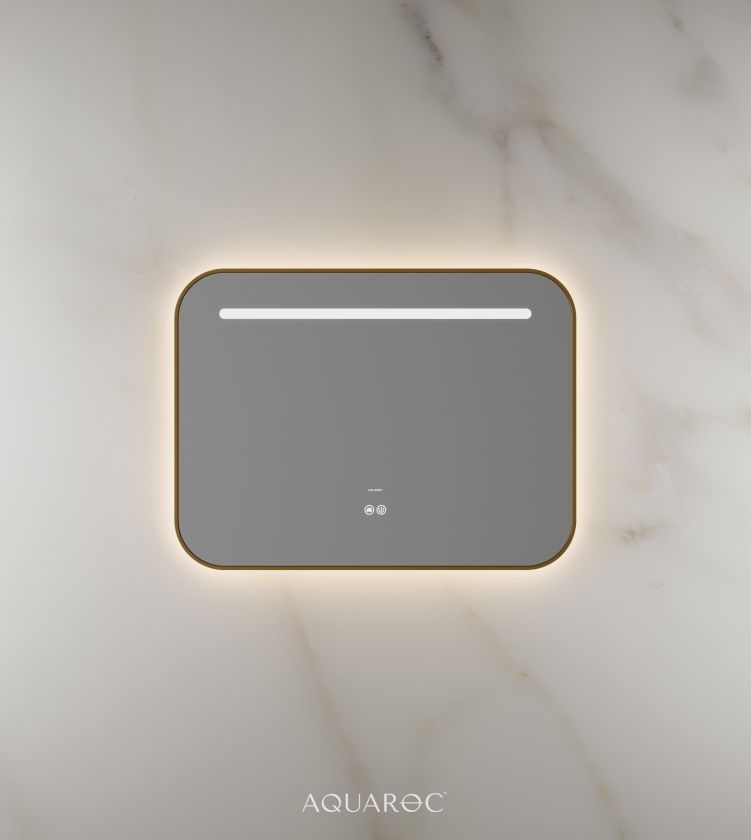Lumiere Backlit & Demister Curved Mirror 800mm Brushed Gold | Aquaroc