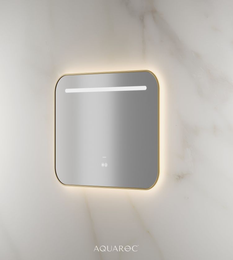 Lumiere Backlit & Demister Curved Mirror 800mm Brushed Gold | Aquaroc