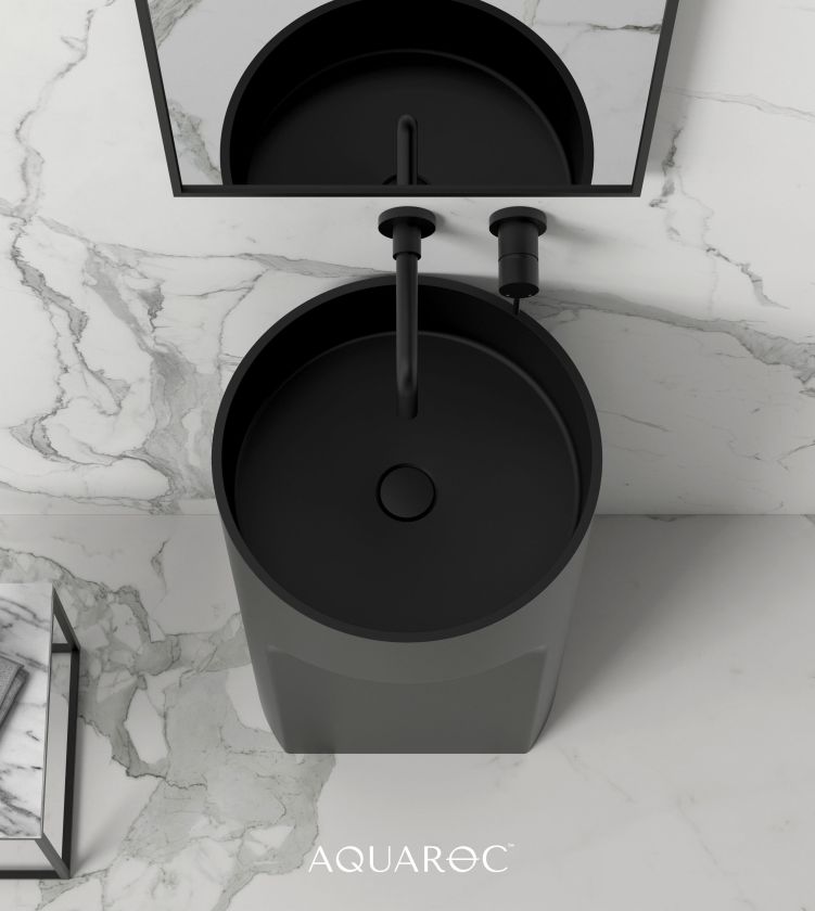 Apollo Matte Black Freestanding Stone Basin 450mm | Aquaroc