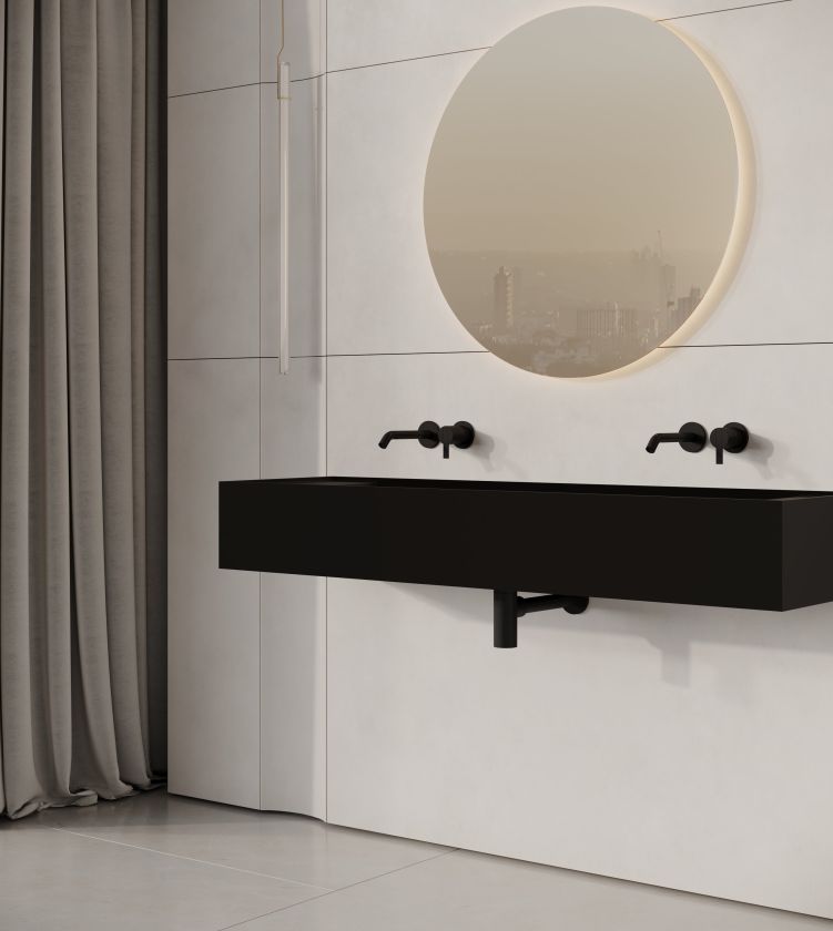 Ultra Matte Black Wall Hung Double Stone Basin 1400mm | Aquaroc