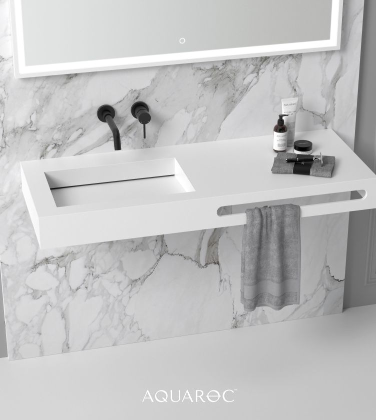 Fiora Wall Hung Stone Basin 1200mm Towel Hole | Aquaroc