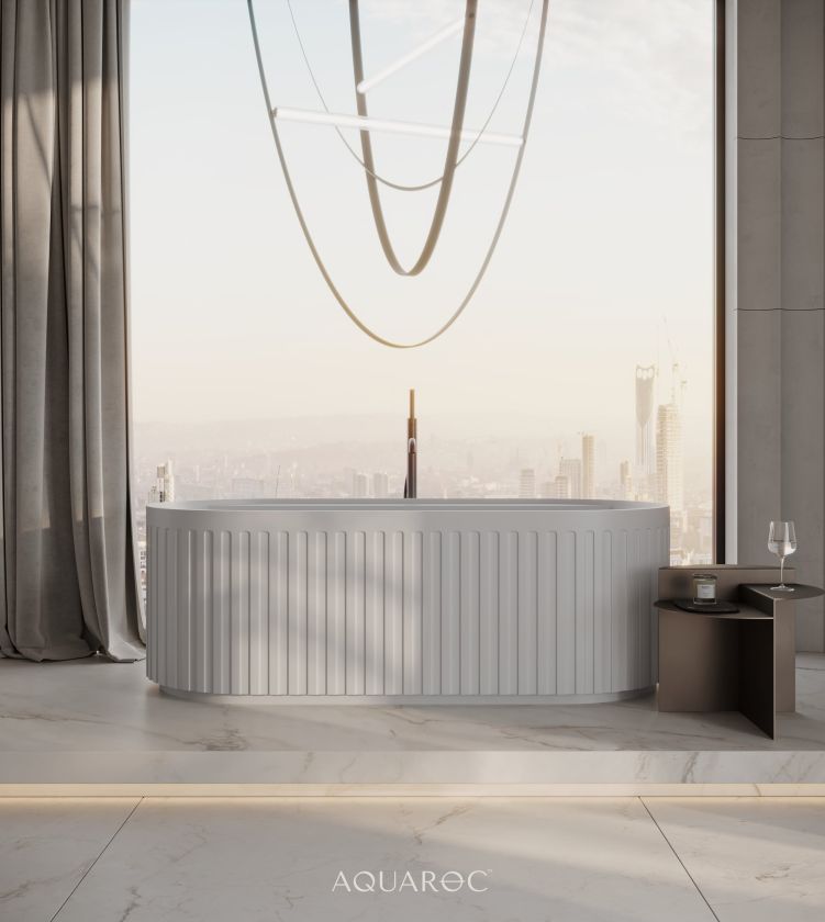 Athena Freestanding Fluted Stone Bath 1600mm | Aquaroc