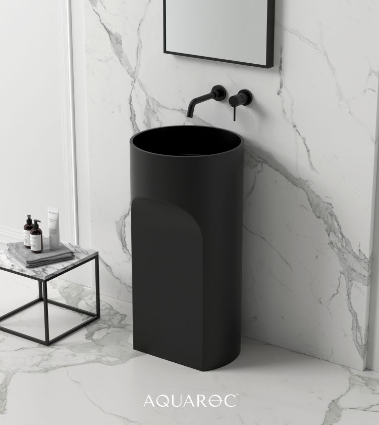 Apollo Matte Black Freestanding Stone Basin 450mm | Aquaroc
