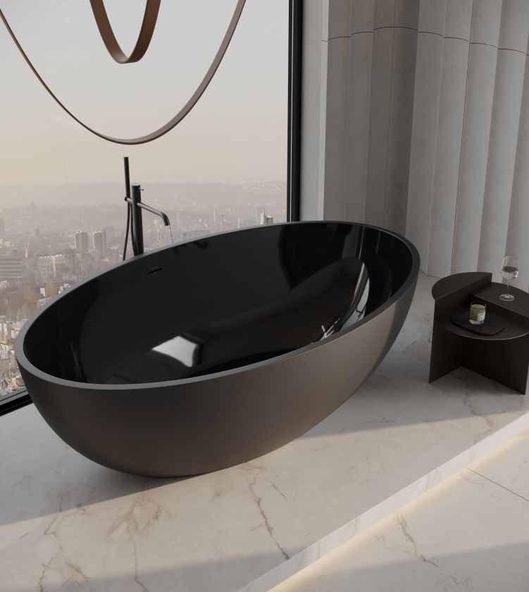Volterra Matte Black Freestanding Stone Bath 1760mm | Aquaroc