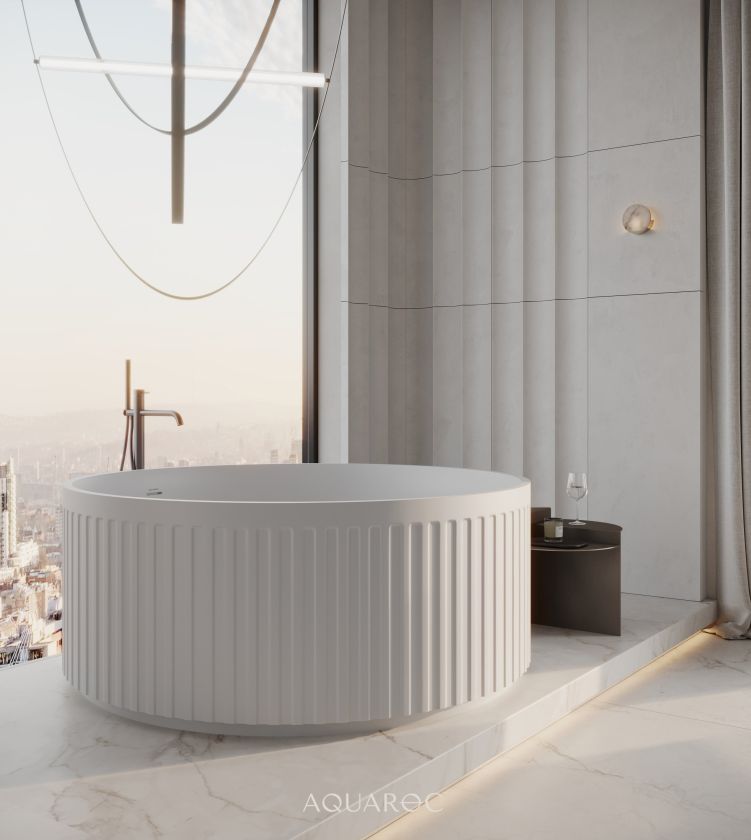 Athena Freestanding Fluted Round Stone Bath 1350mm | Aquaroc