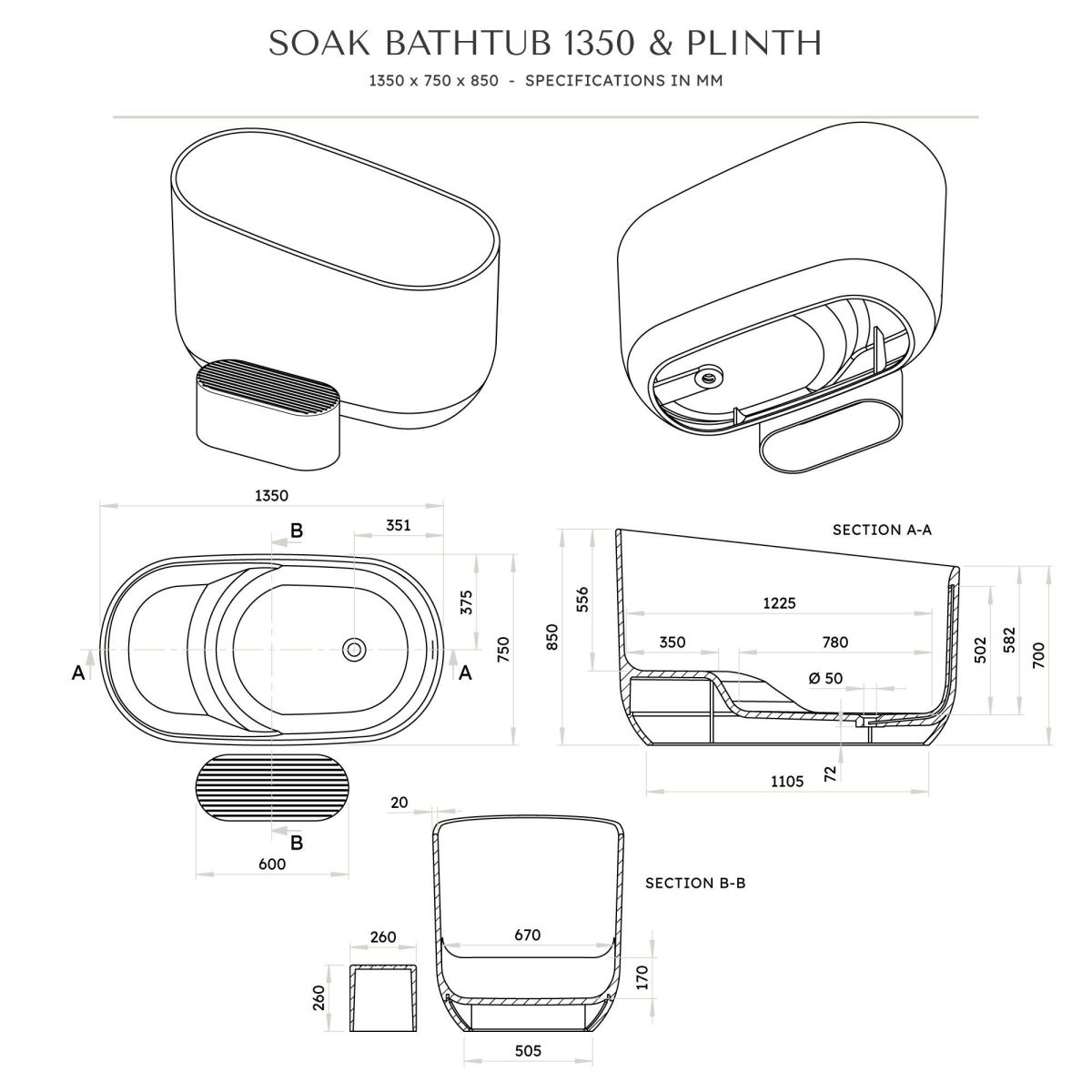 Soak Matte Black Freestanding Japanese Soaking Stone Bath 1350mm | Aquaroc