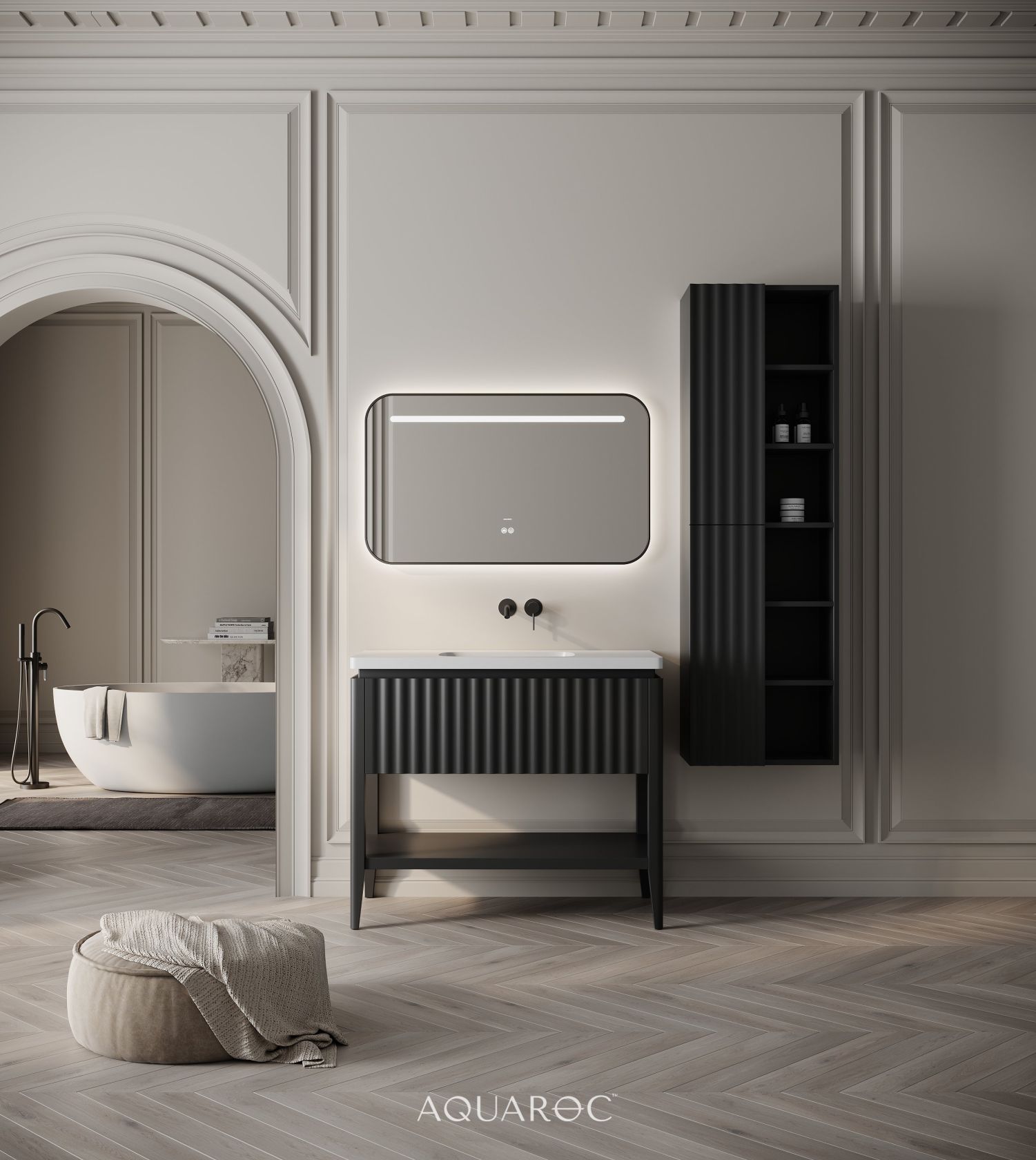 Wall Hung Fluted Bathroom Storage Unit 500mm Matte Black From Aquaroc