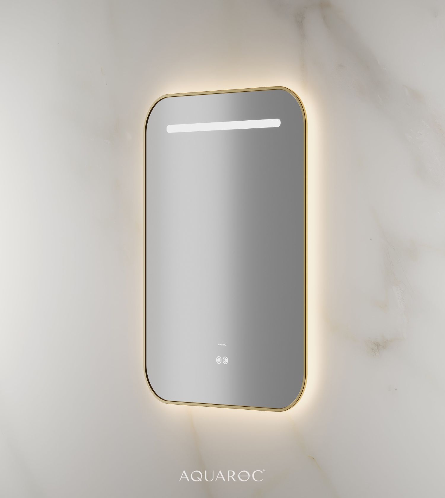 Lumiere Backlit & Demister Curved Mirror 600mm Brushed Gold | Aquaroc