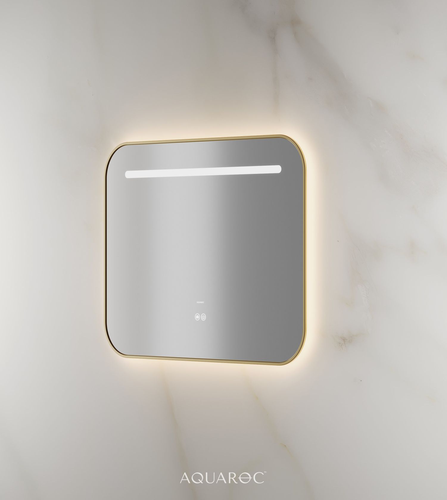Lumiere Backlit & Demister Curved Mirror 800mm Brushed Gold | Aquaroc