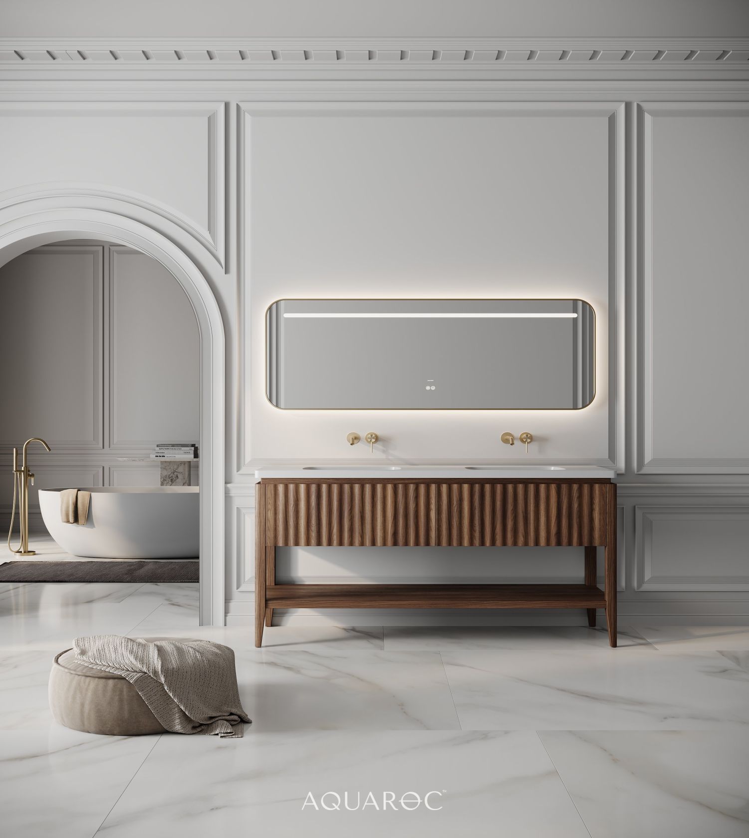 Kensington Double Vanity Unit & Stone Basin 1600mm Walnut | Aquaroc