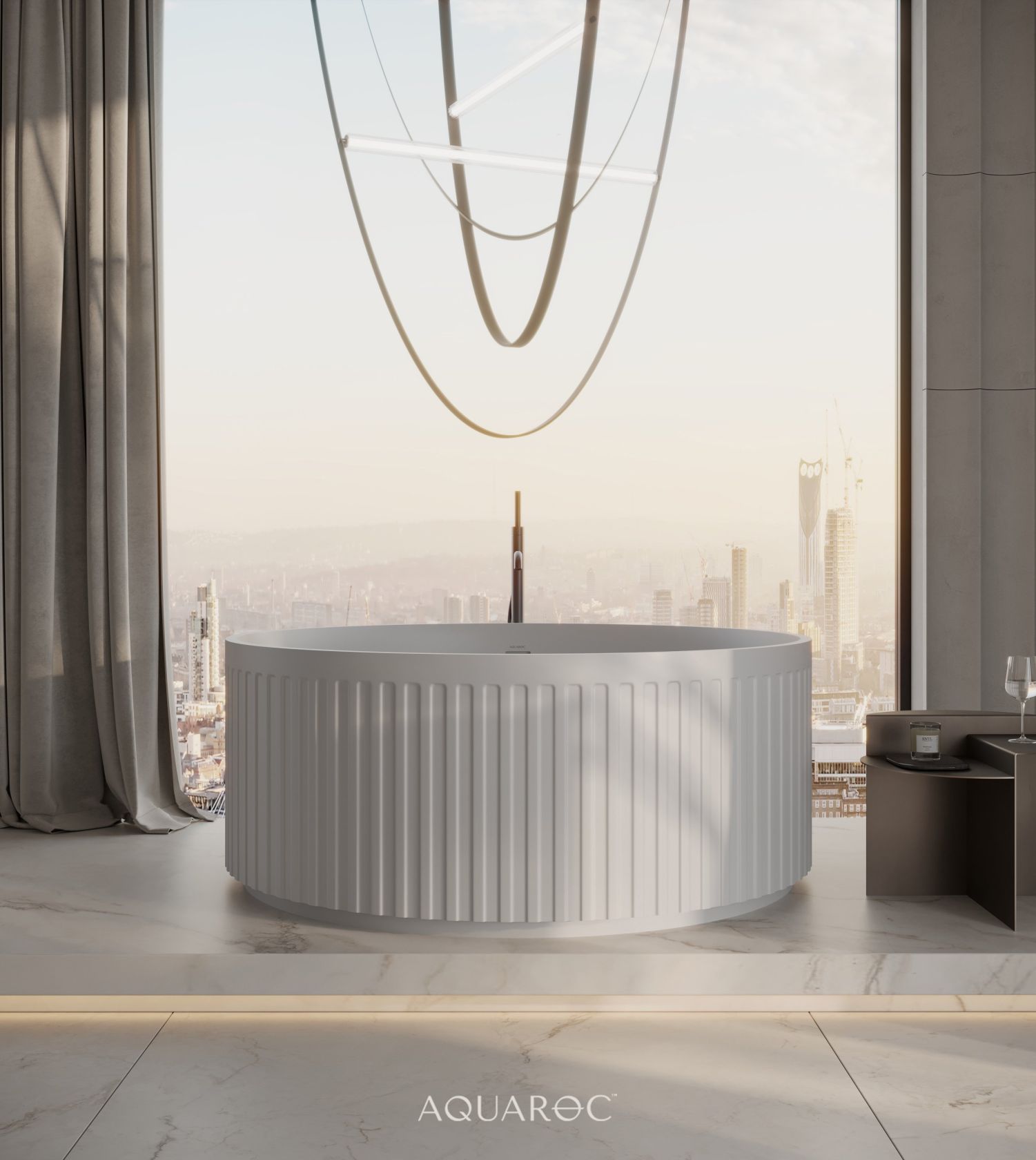 Athena Freestanding Fluted Round Stone Bath 1350mm | Aquaroc