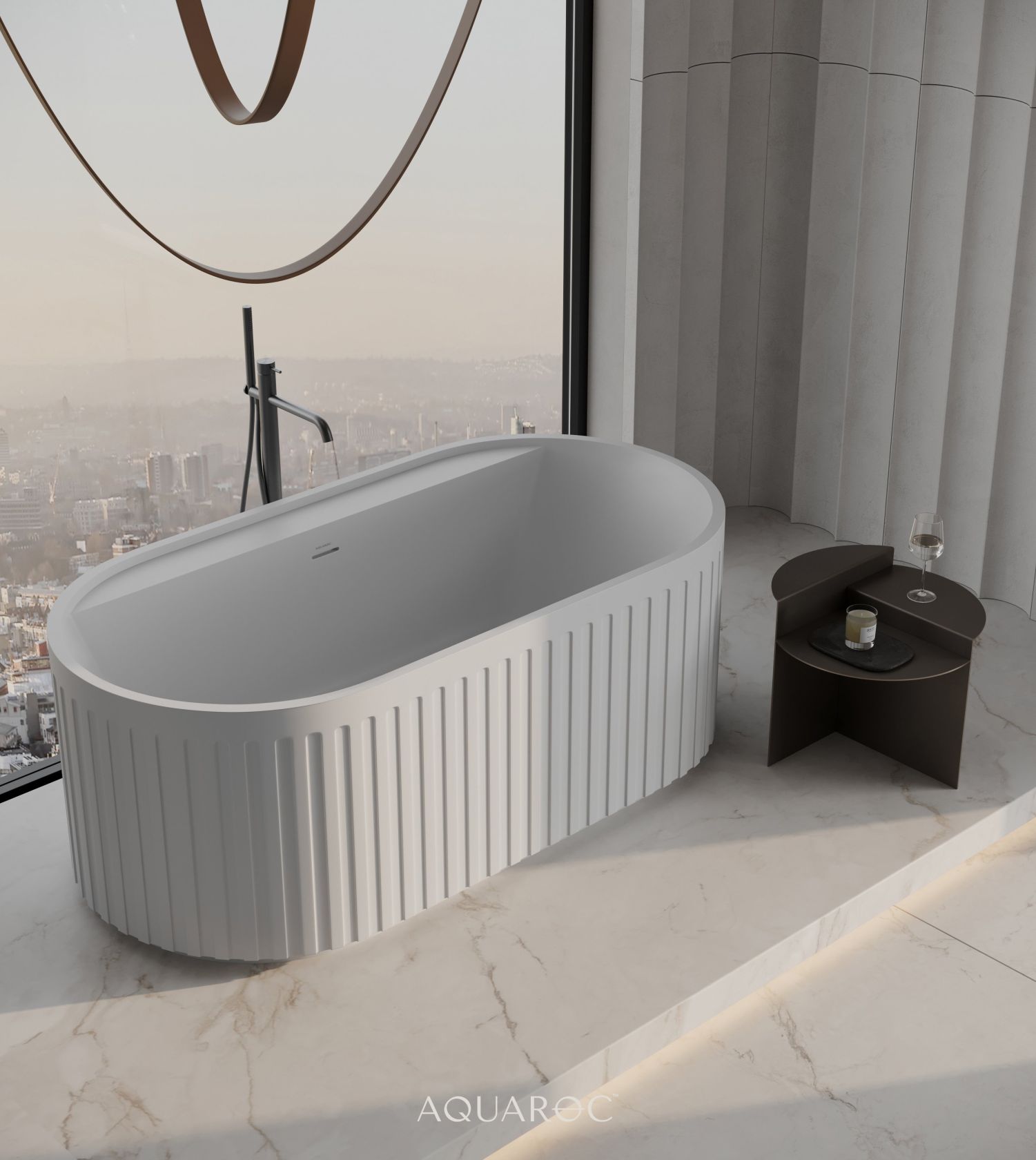 Athena Freestanding Fluted Stone Bath 1500mm | Aquaroc