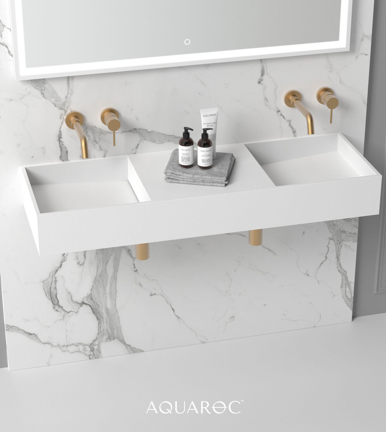 Atlante Wall Hung Double Stone Basin 1200mm | Aquaroc