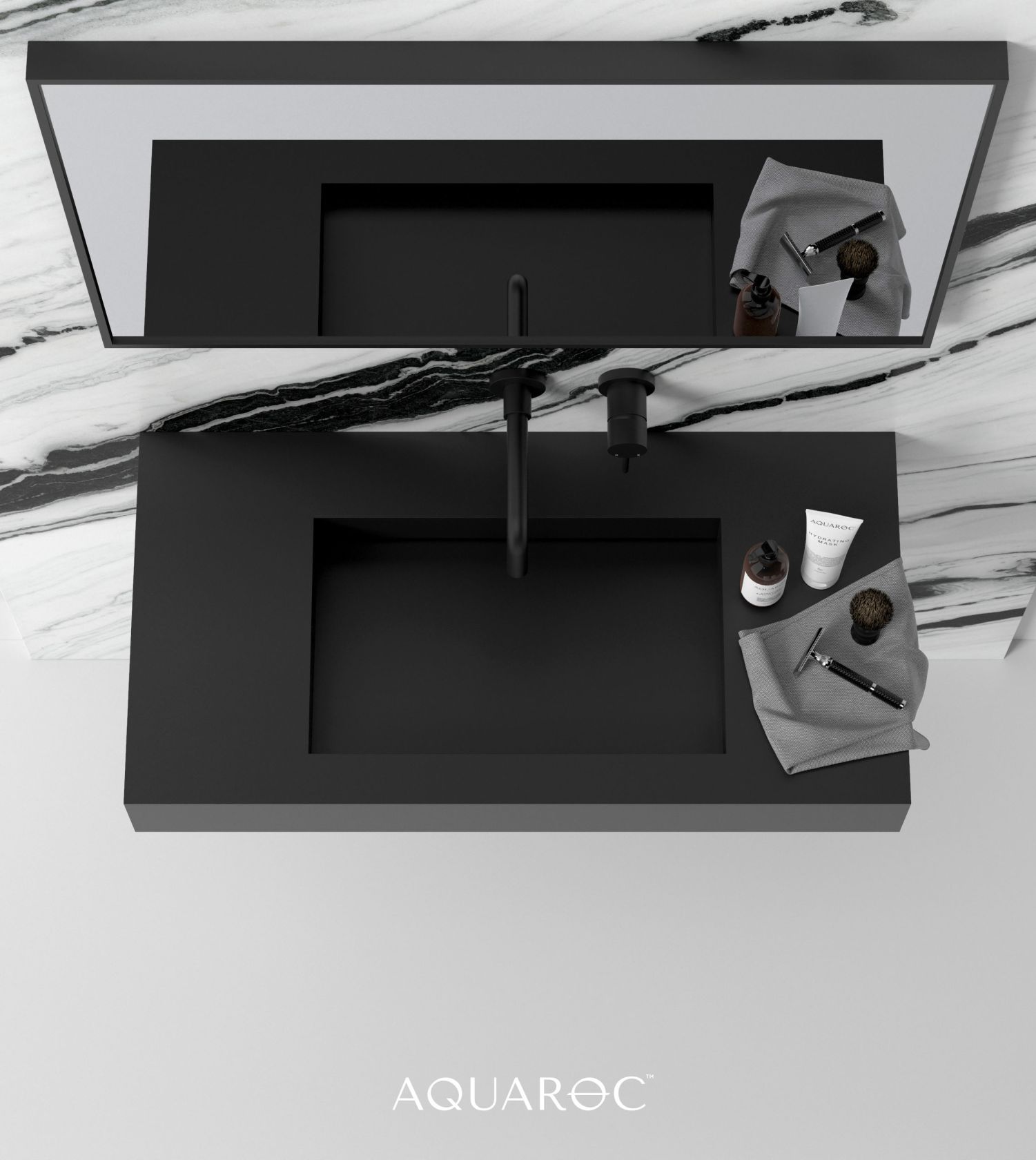 Fiora Matte Black Wall Hung Stone Basin 900mm | Aquaroc