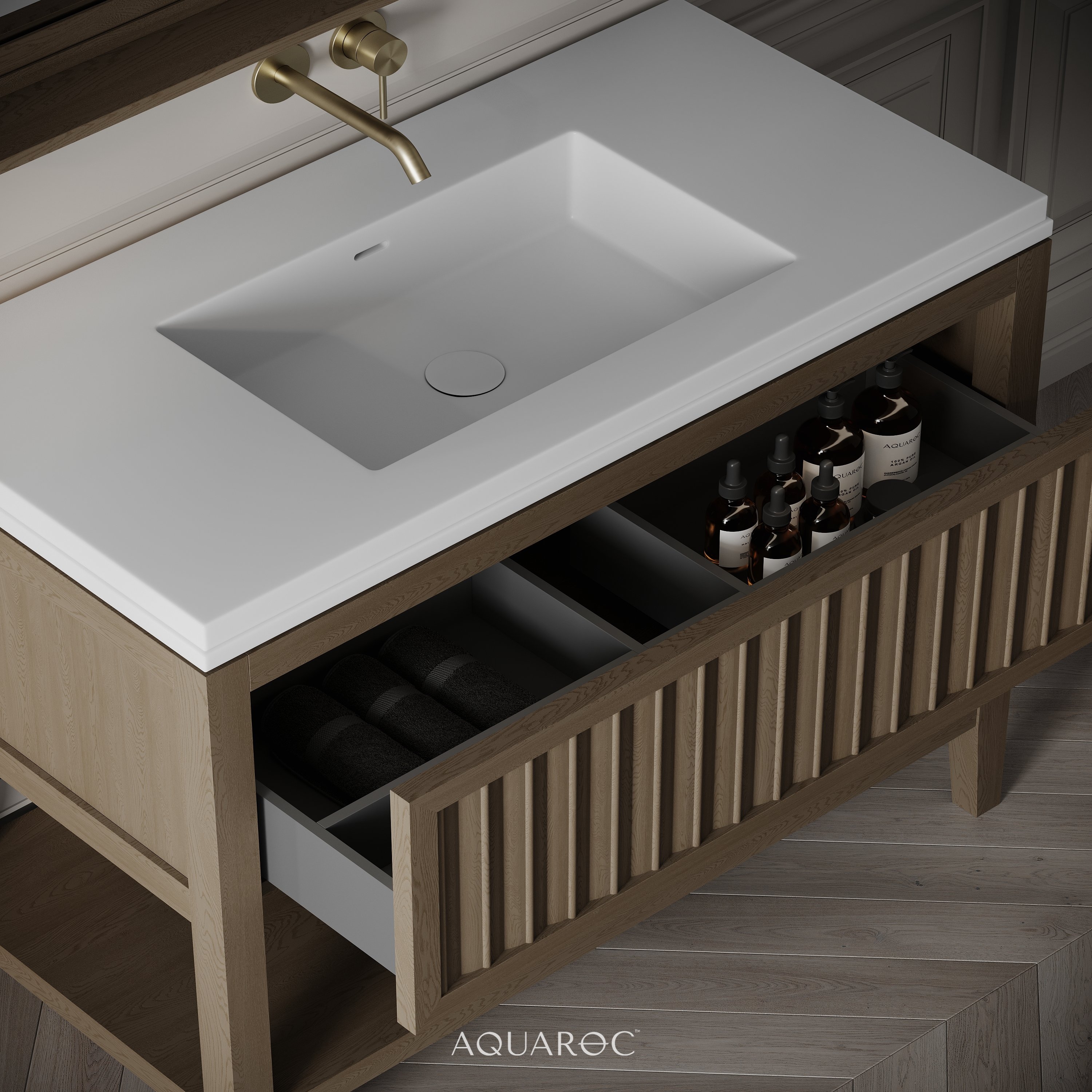 Belvedere Vanity Unit & Stone Basin 1000mm Smoked Oak | Aquaroc
