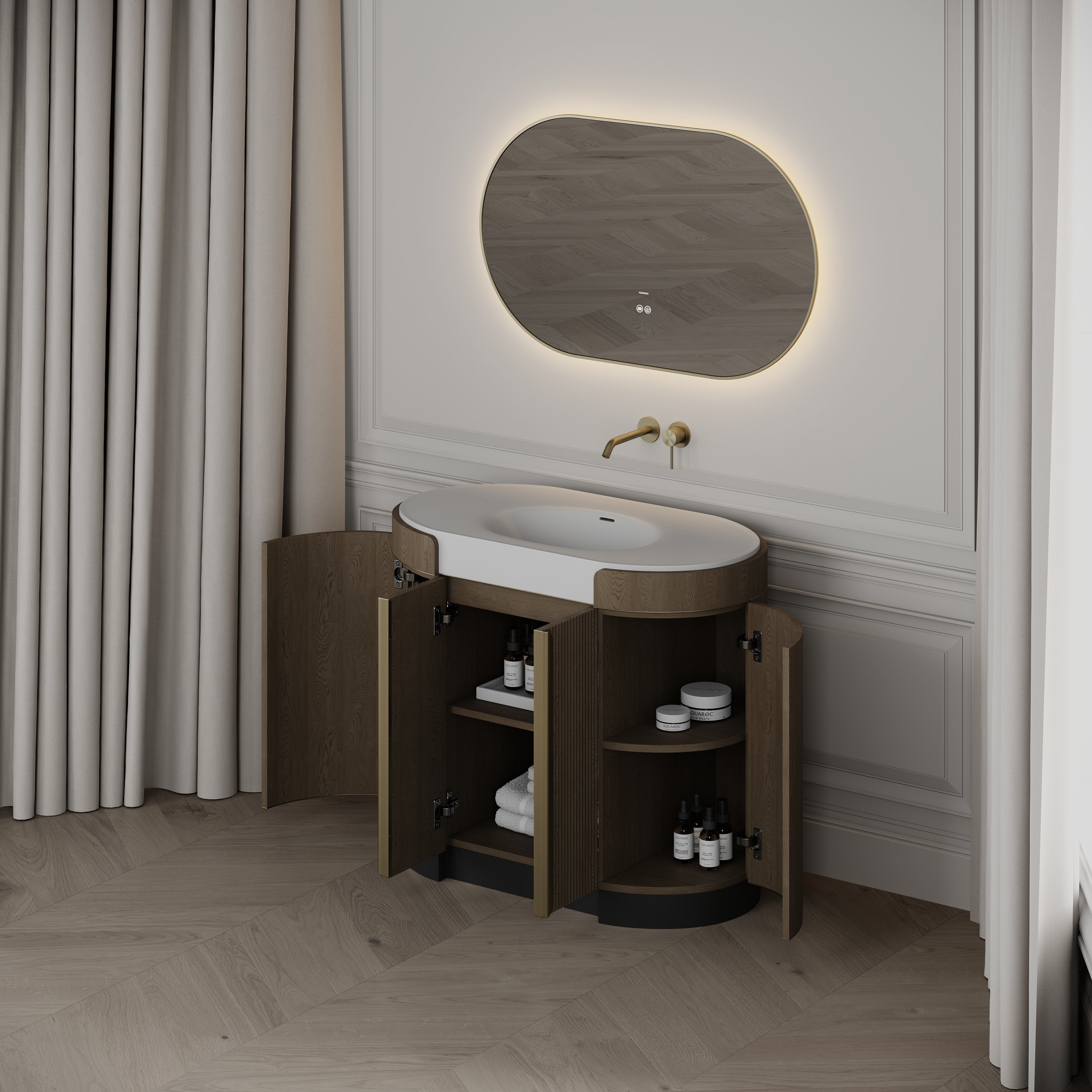 Knightsbridge Vanity Unit & Stone Basin 1000mm Smoked Oak | Aquaroc