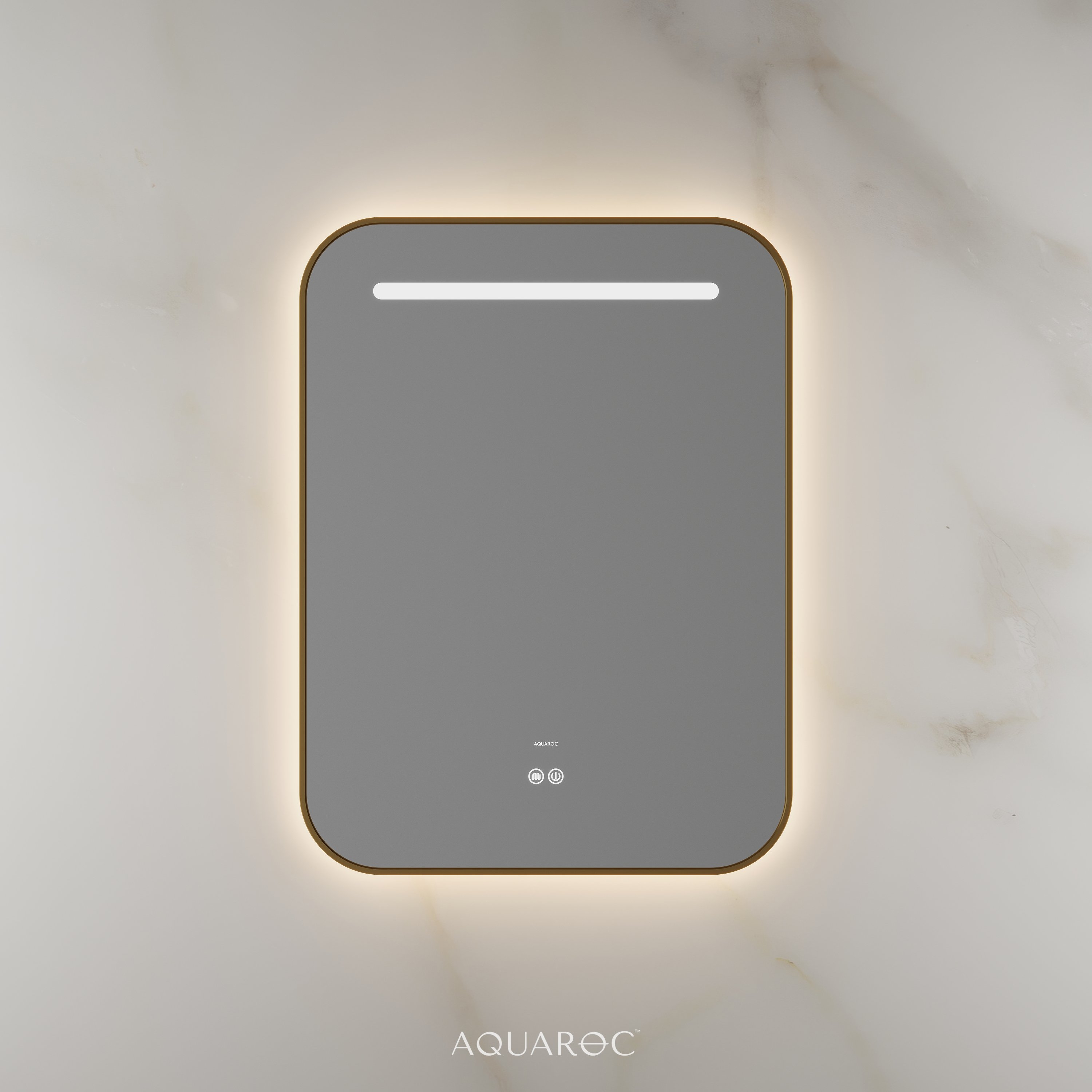 Lumiere Backlit & Demister Curved Mirror 600mm Brushed Gold | Aquaroc