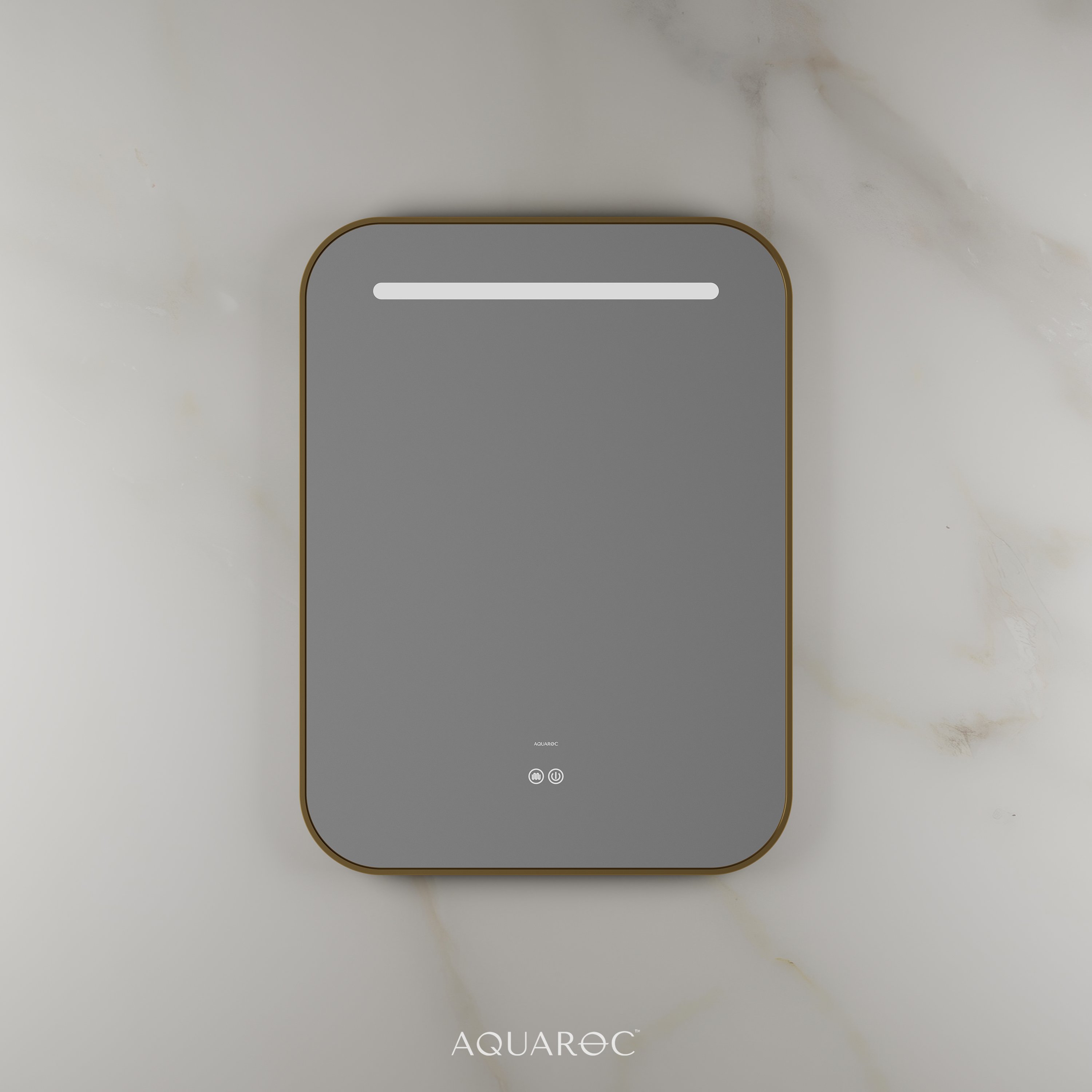 Lumiere Backlit & Demister Curved Mirror 600mm Brushed Gold | Aquaroc