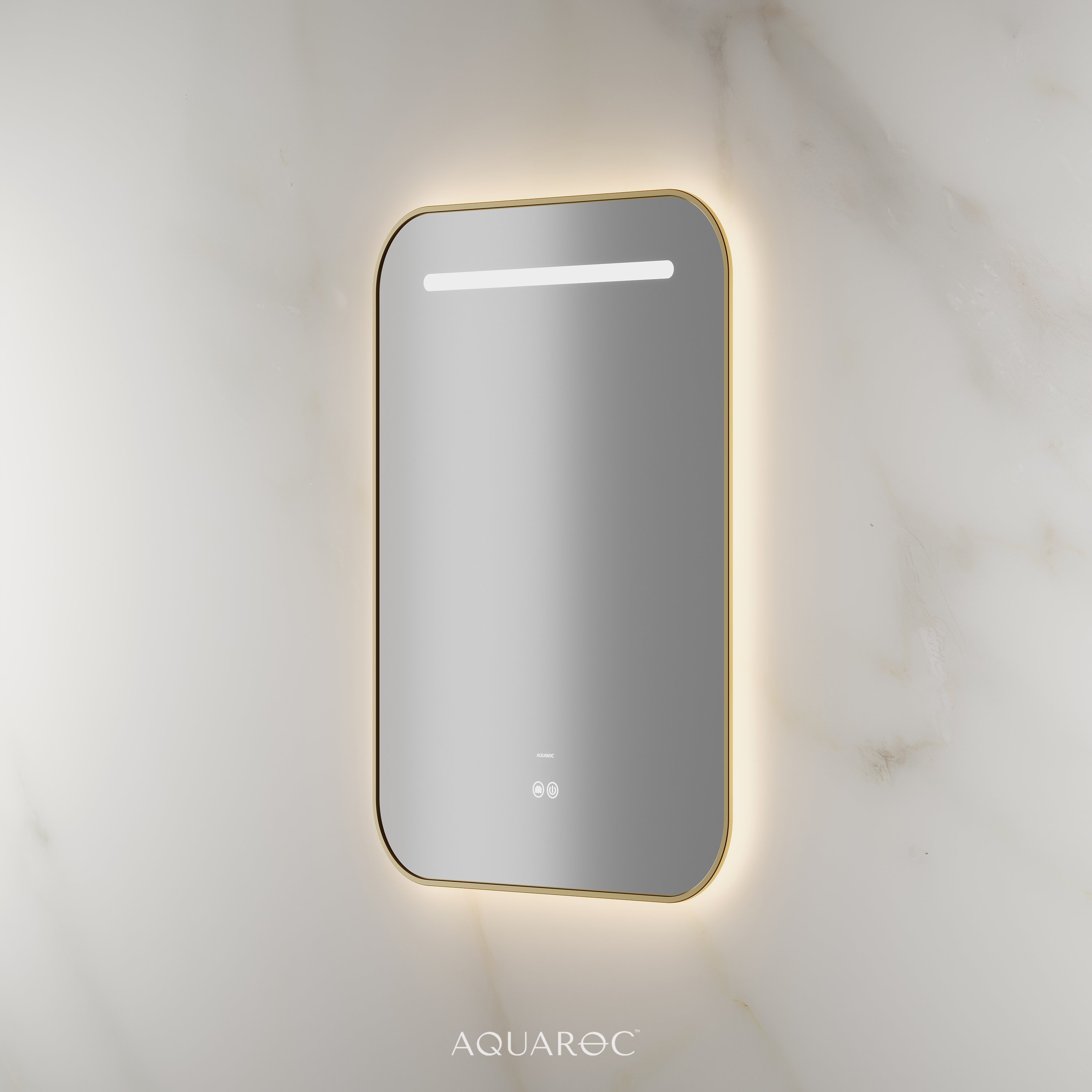 Lumiere Backlit & Demister Curved Mirror 600mm Brushed Gold | Aquaroc