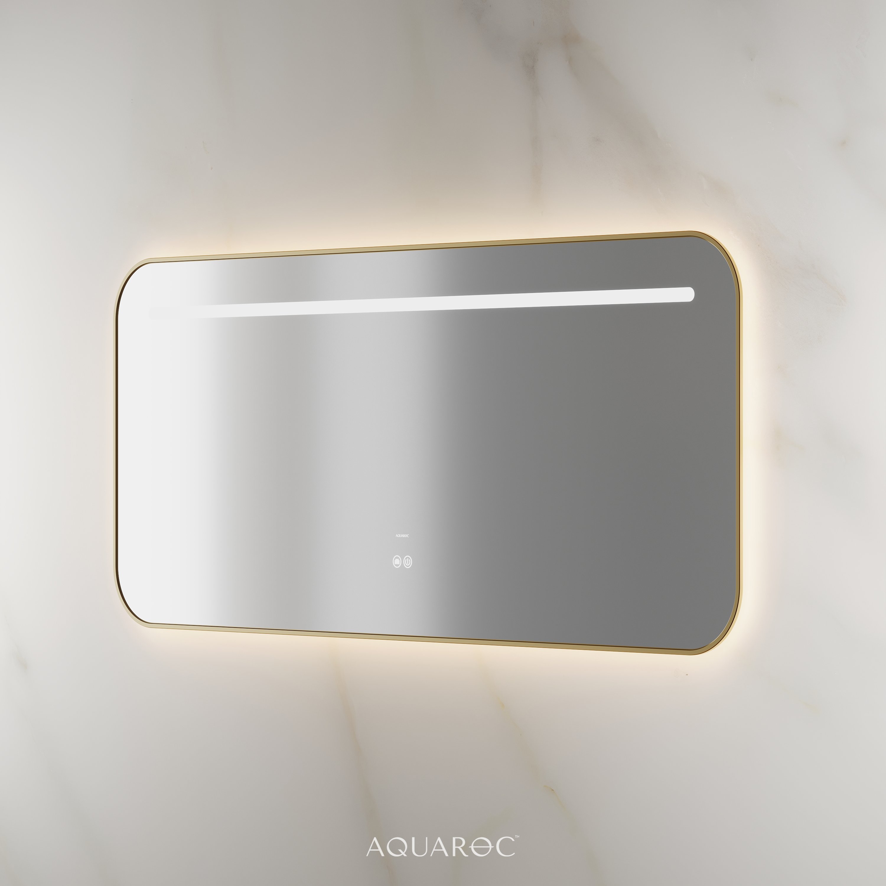 Lumiere Backlit & Demister Curved Mirror 1400mm Brushed Gold | Aquaroc