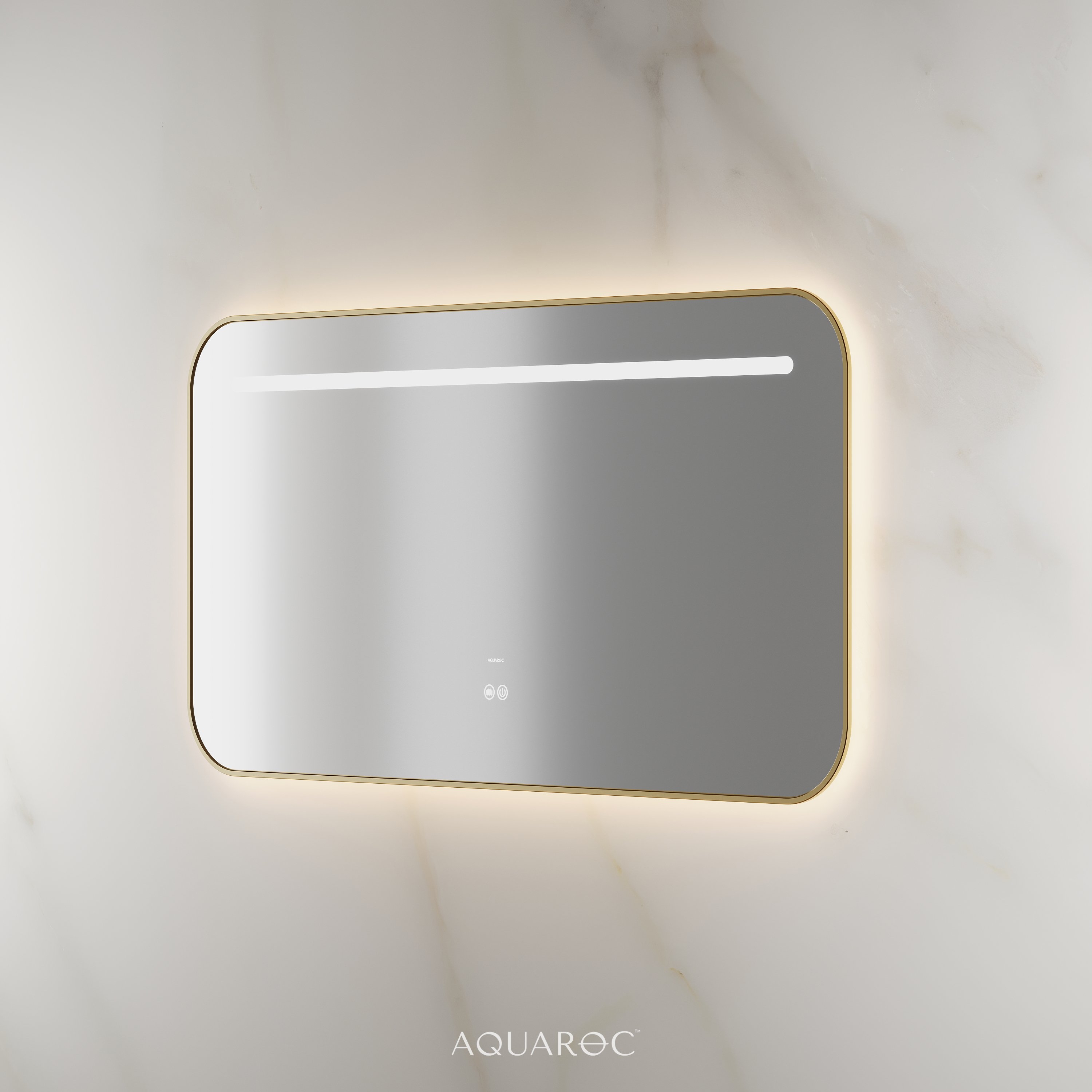 Lumiere Backlit & Demister Curved Mirror 1200mm Brushed Gold | Aquaroc