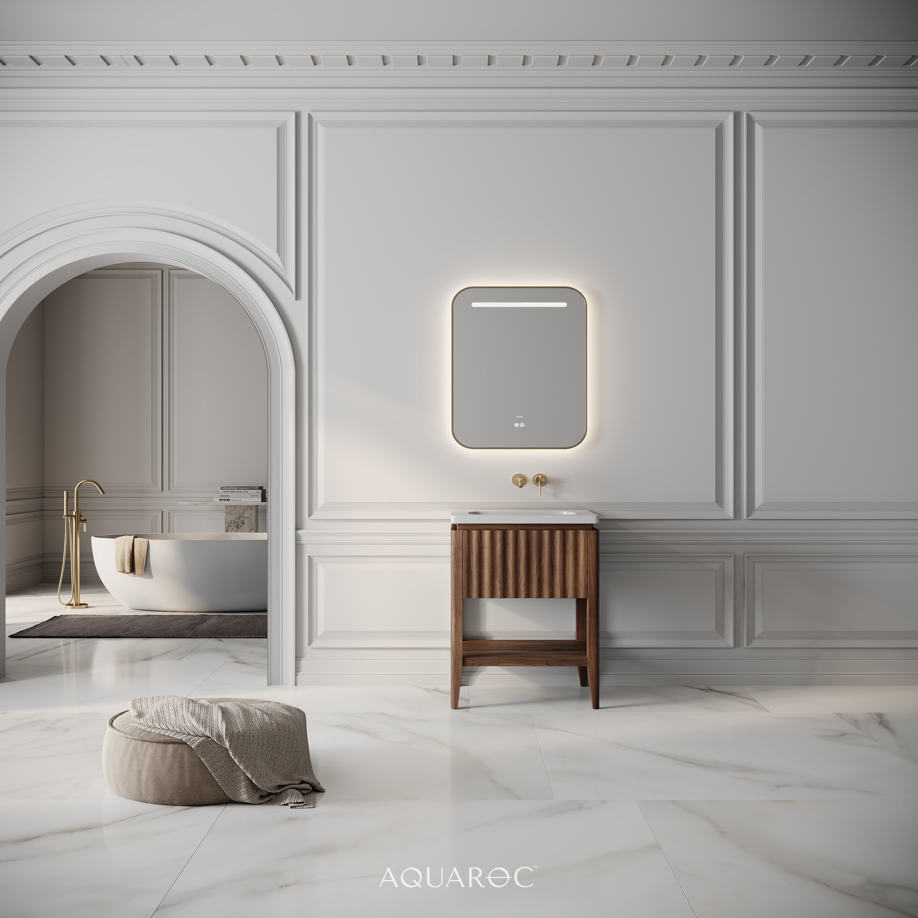 Kensington Vanity Unit & Stone Basin 600mm Walnut | Aquaroc