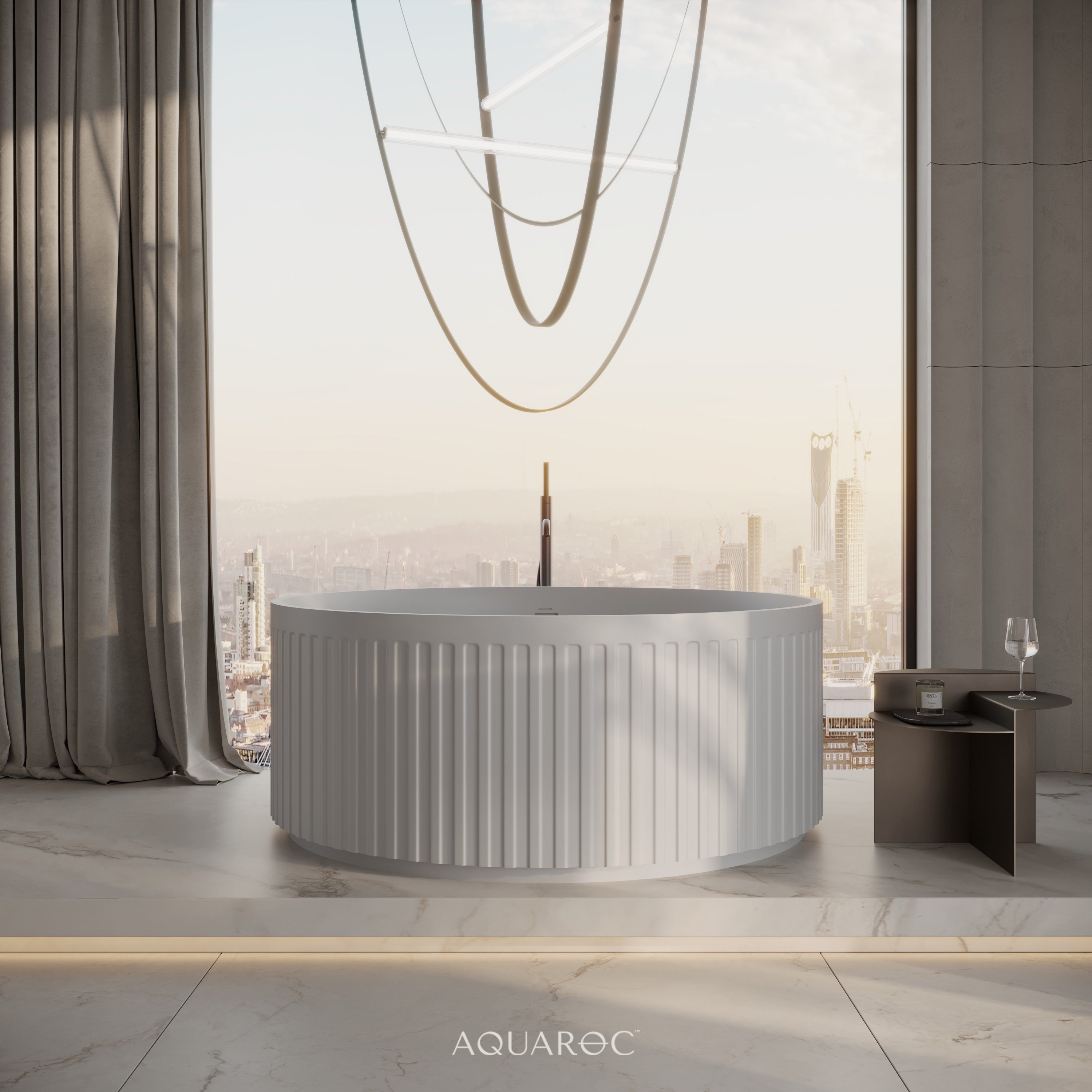 Athena Freestanding Fluted Round Stone Bath 1350mm | Aquaroc