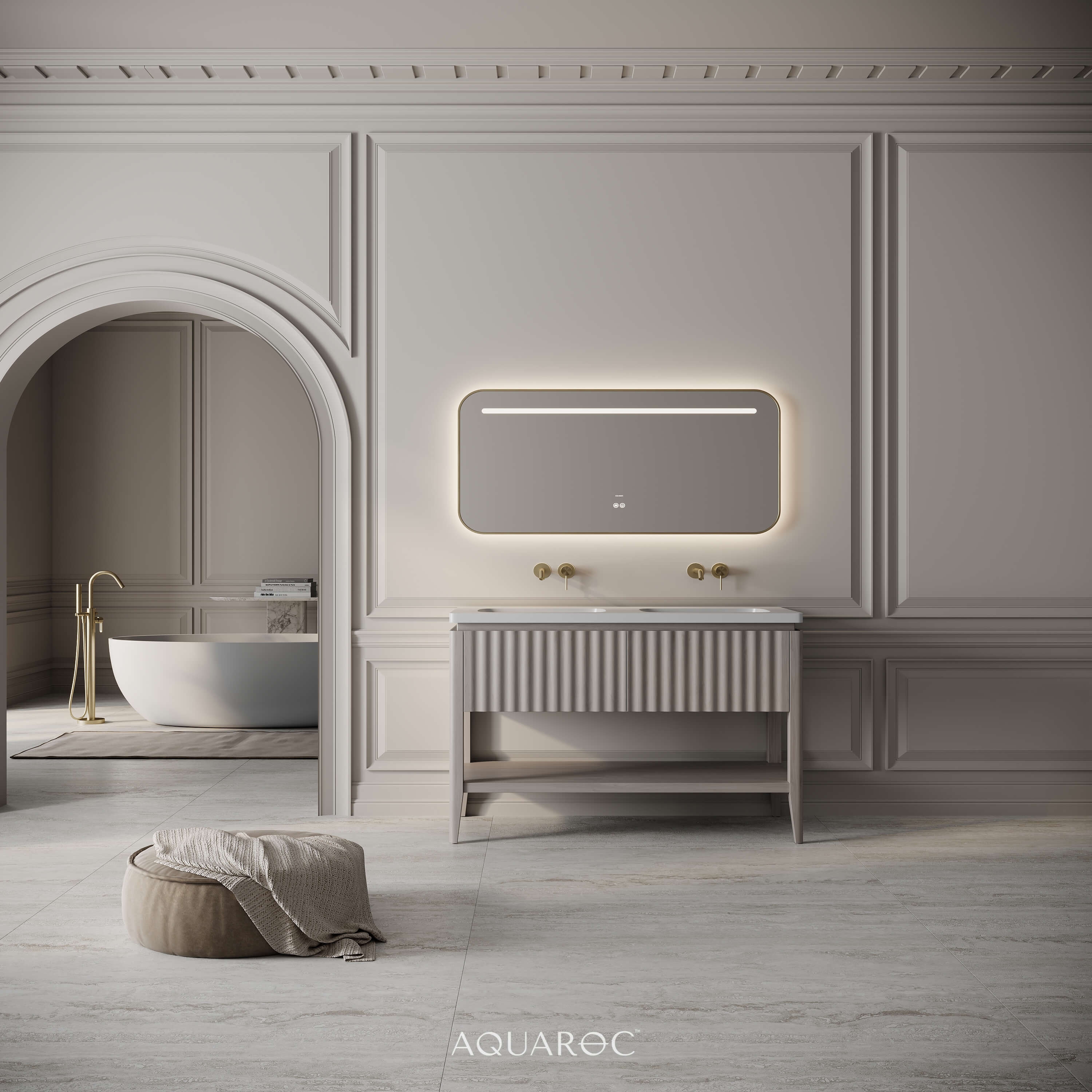 Kensington Beige Oak Vanity Unit & Double Stone Basin 1200mm | Aquaroc ...