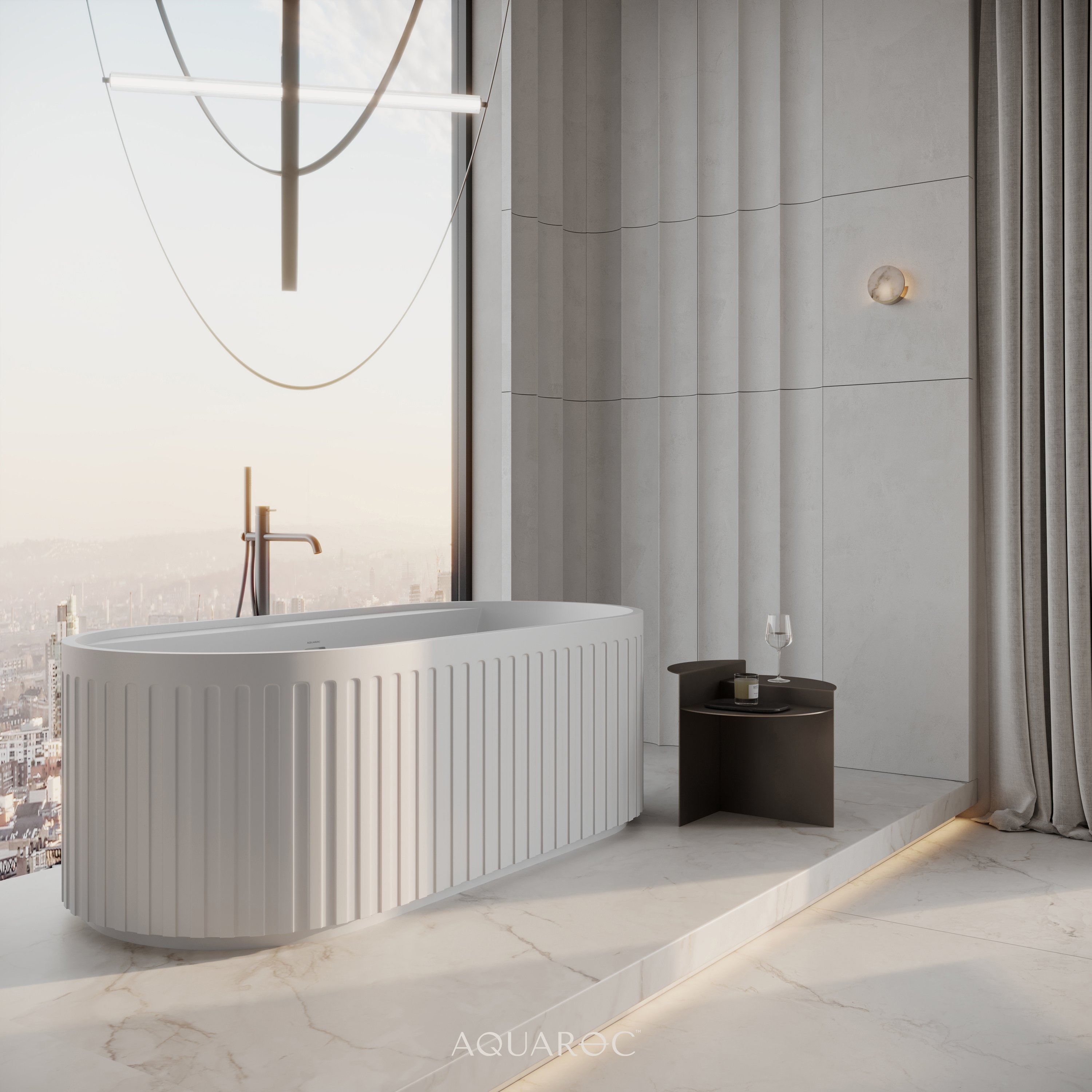 Athena Freestanding Fluted Stone Bath 1600mm | Aquaroc